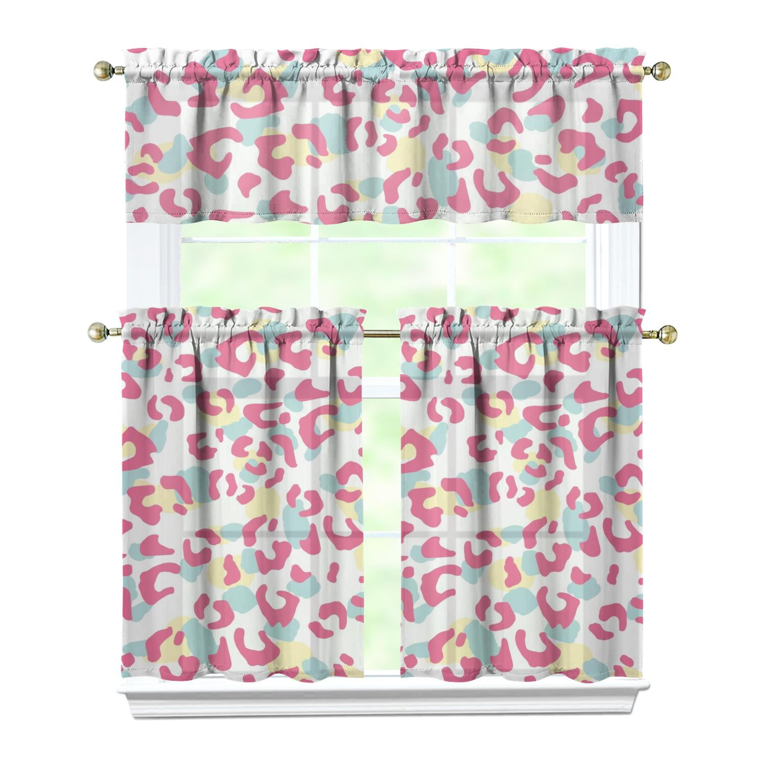 Leopard Print Kitchen Curtains 36 Inch Short - 3 Panel Set, Modern ...