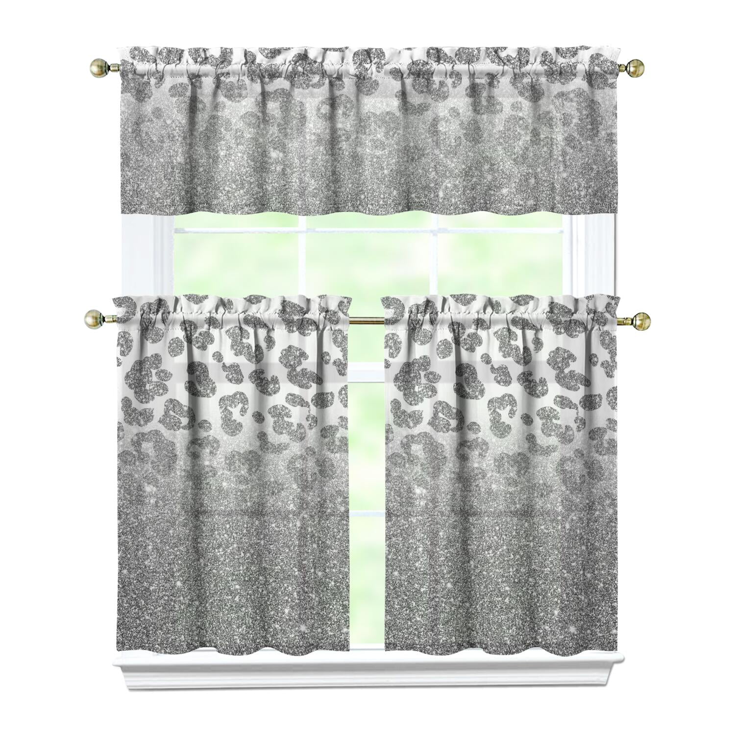 Leopard Print Kitchen Curtains 36 Inch Short - 3 Panel Set, Modern ...