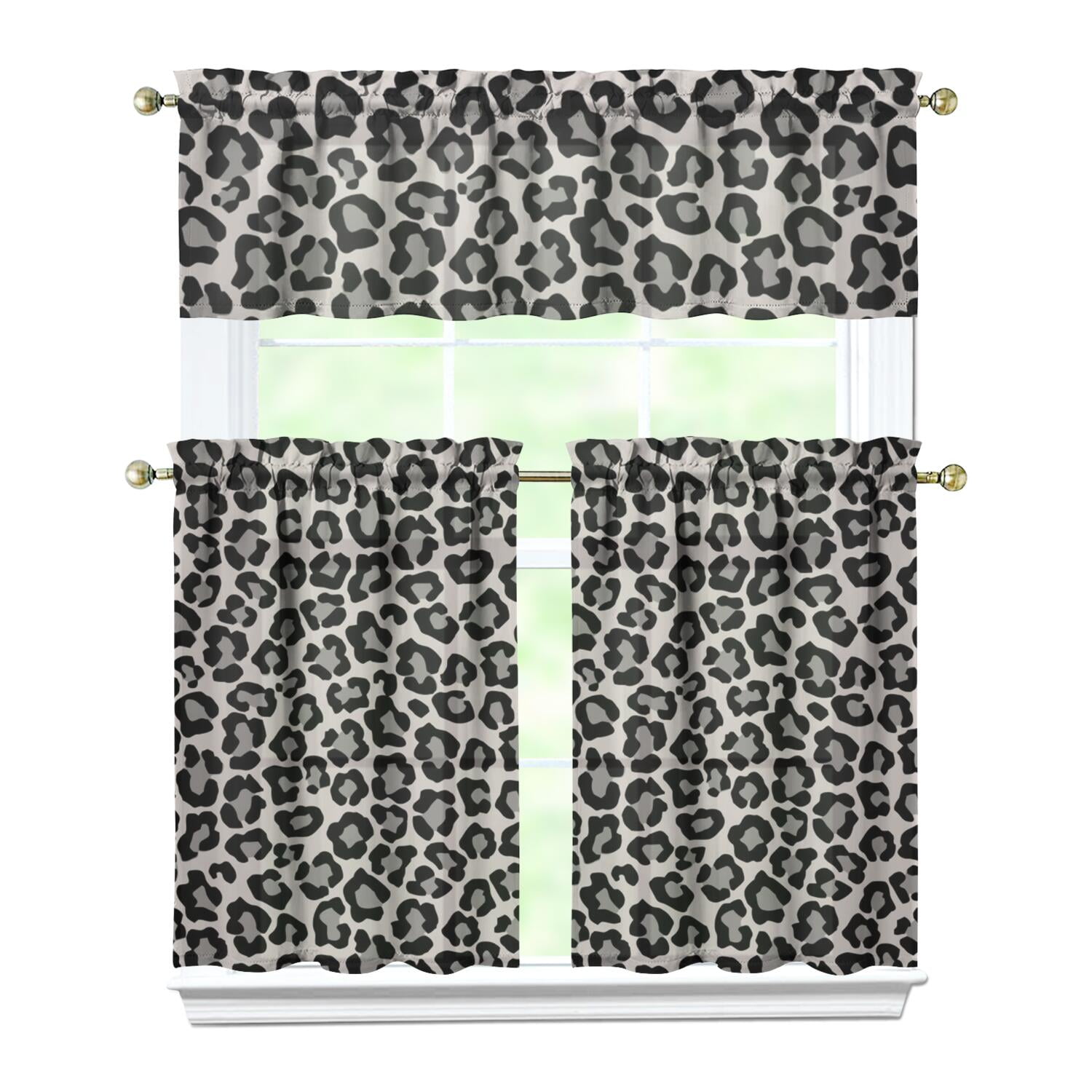 Leopard Print Kitchen Curtains 36 Inch Short - 3 Panel Set, Modern ...
