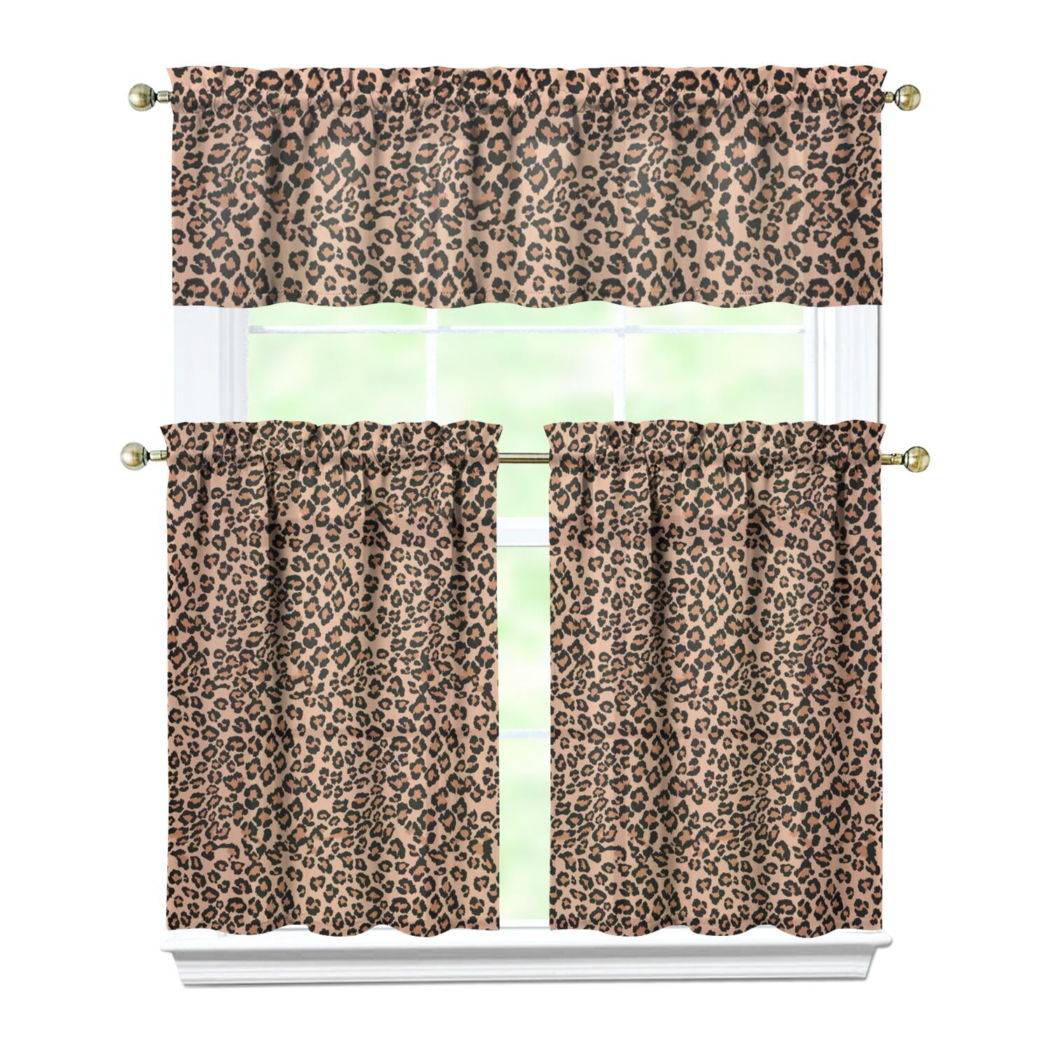 Leopard Print Kitchen Curtains 36 Inch Short - 3 Panel Set, Modern ...
