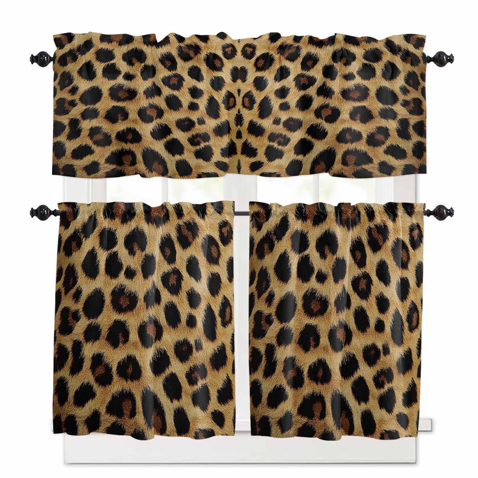 Leopard Print Kitchen Curtains Set for Windows 3 Pieces,36 Inch Length ...