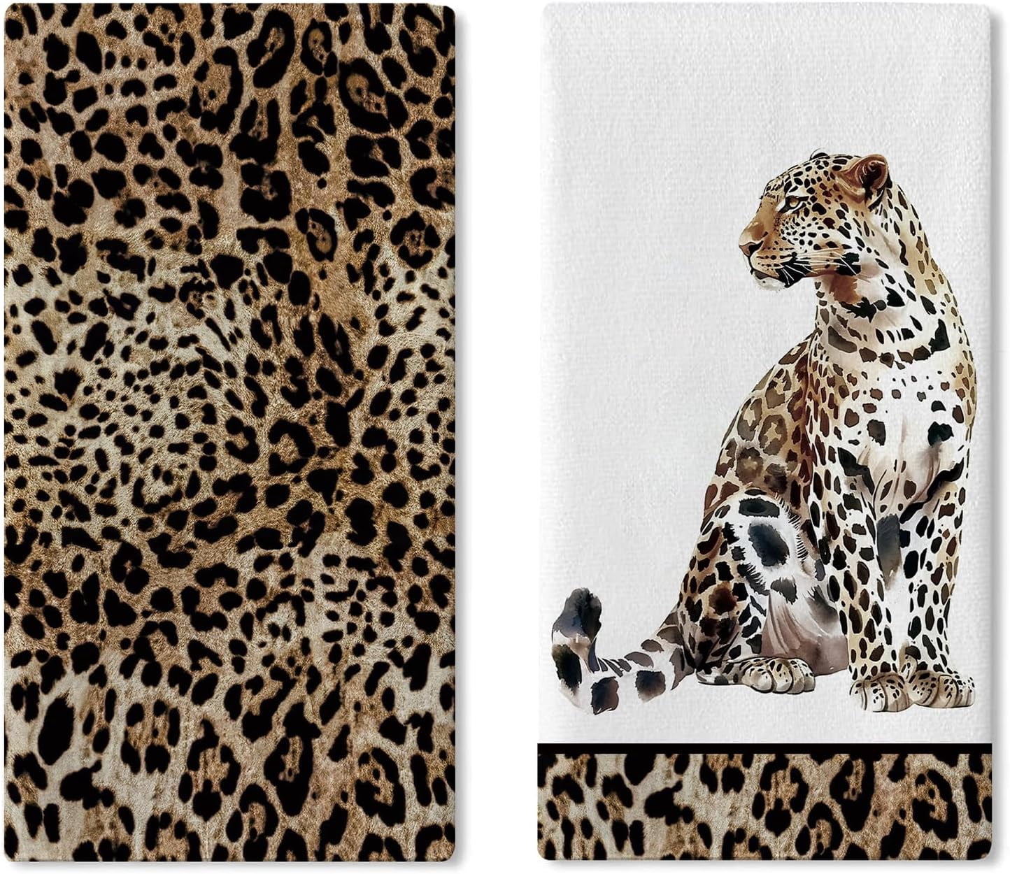 Leopard Print Kitchen Dish Towels Set of 2, Cheetah Safari Animal ...