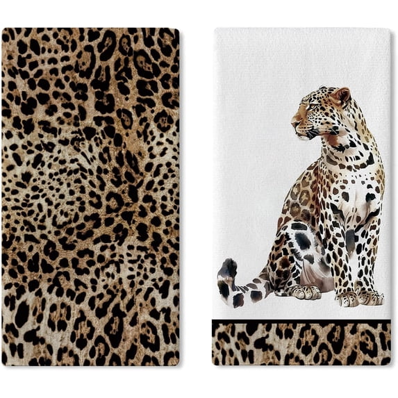 Leopard Print Kitchen Dish Towels Set of 2, Cheetah Safari Animal ...