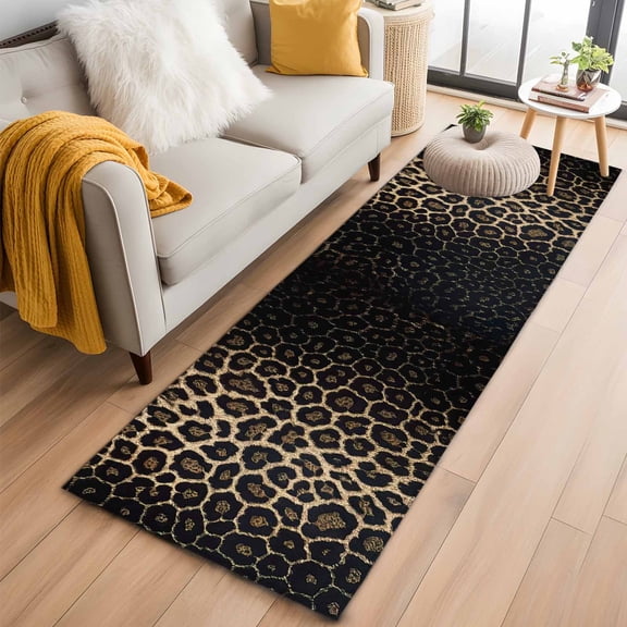 Black Leopard Print Rug