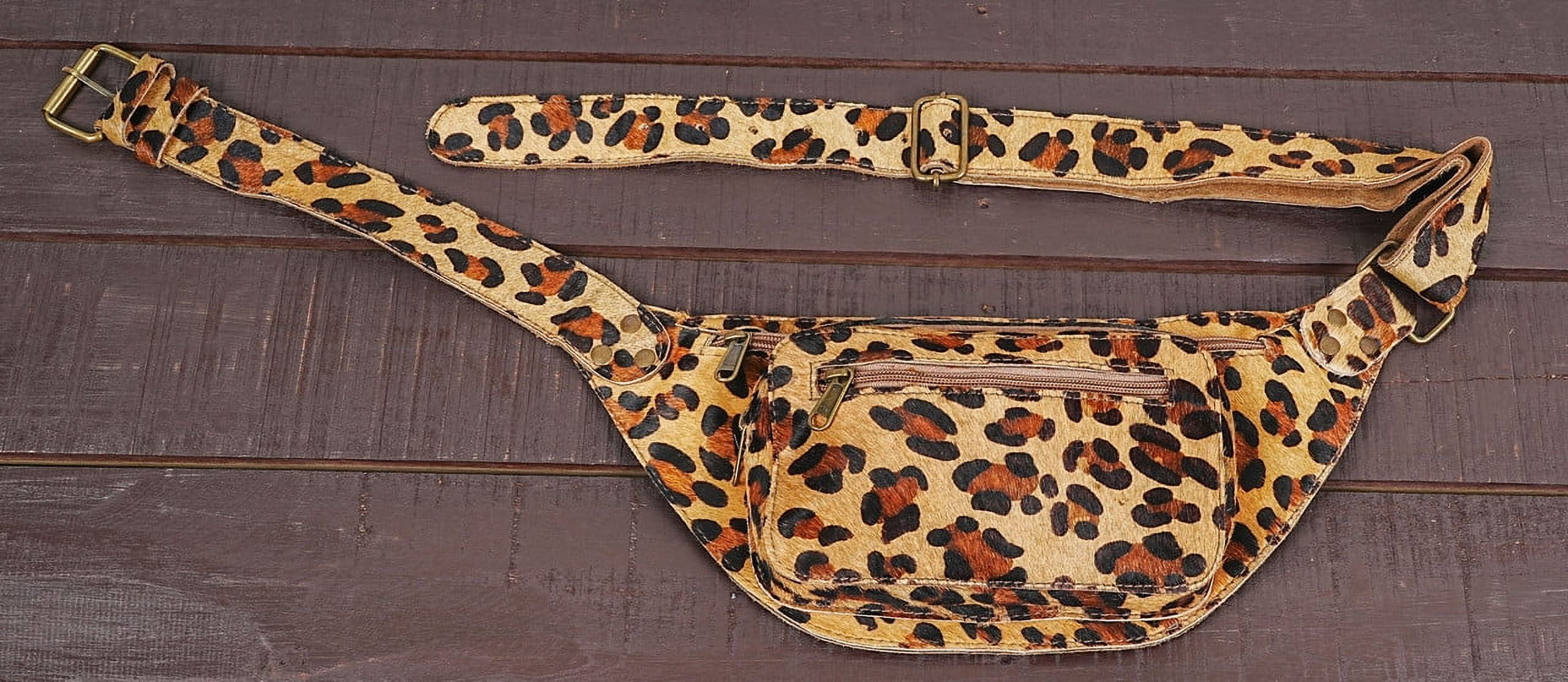 Leopard Print Leather Waist Bag with Adjustable Belt, Multiple ...