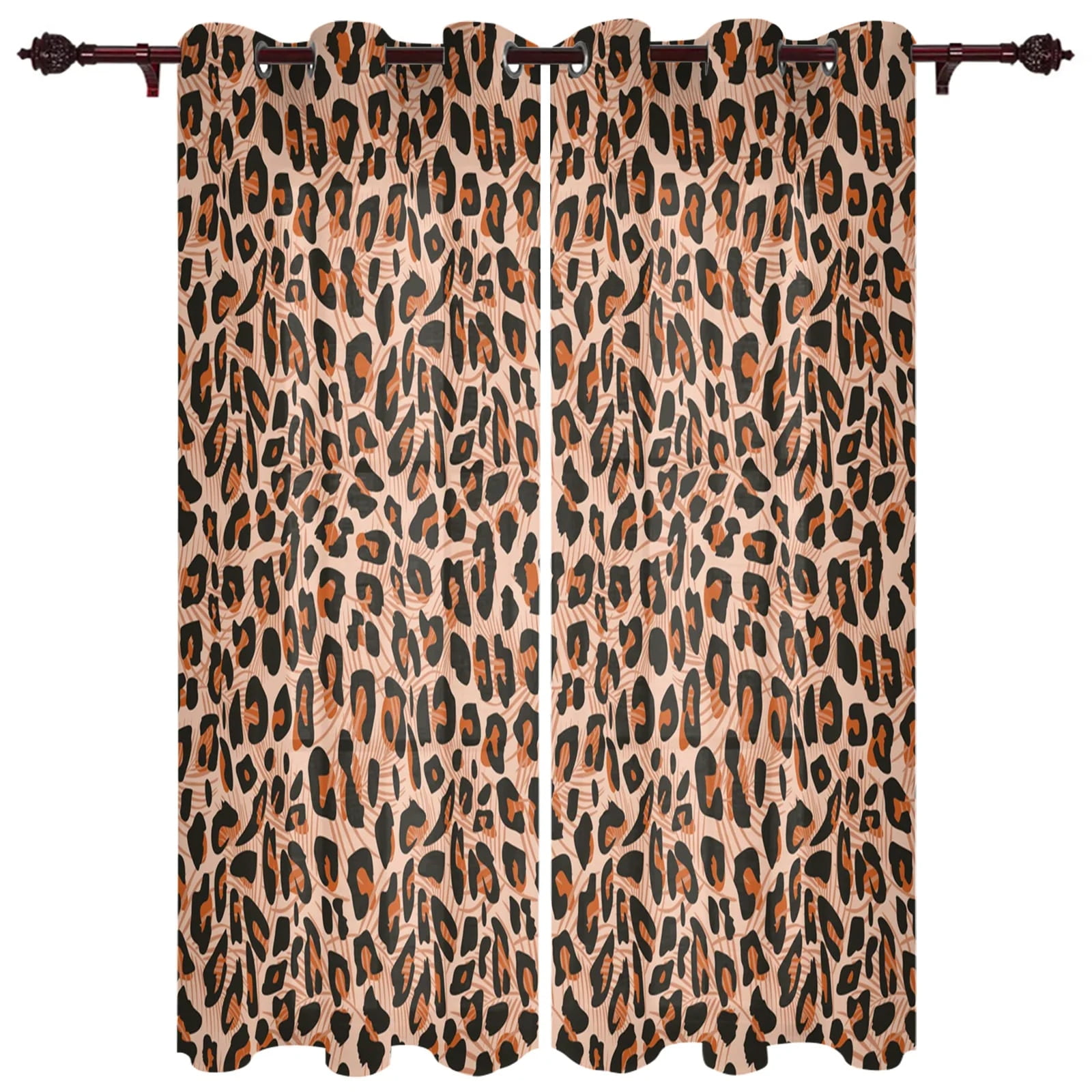 Leopard Print Leaves Graphics Windows Curtains Living Room Bedroom ...