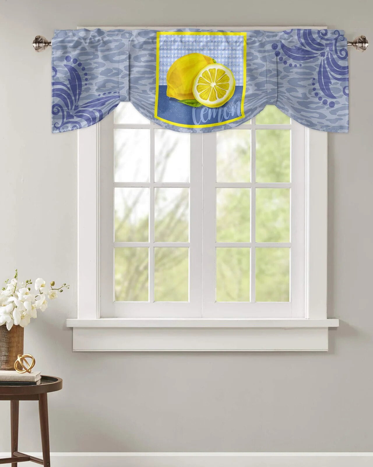 Leopard Print Lemon Plaid Retro Window Valance Curtain Kitchen Cafe ...