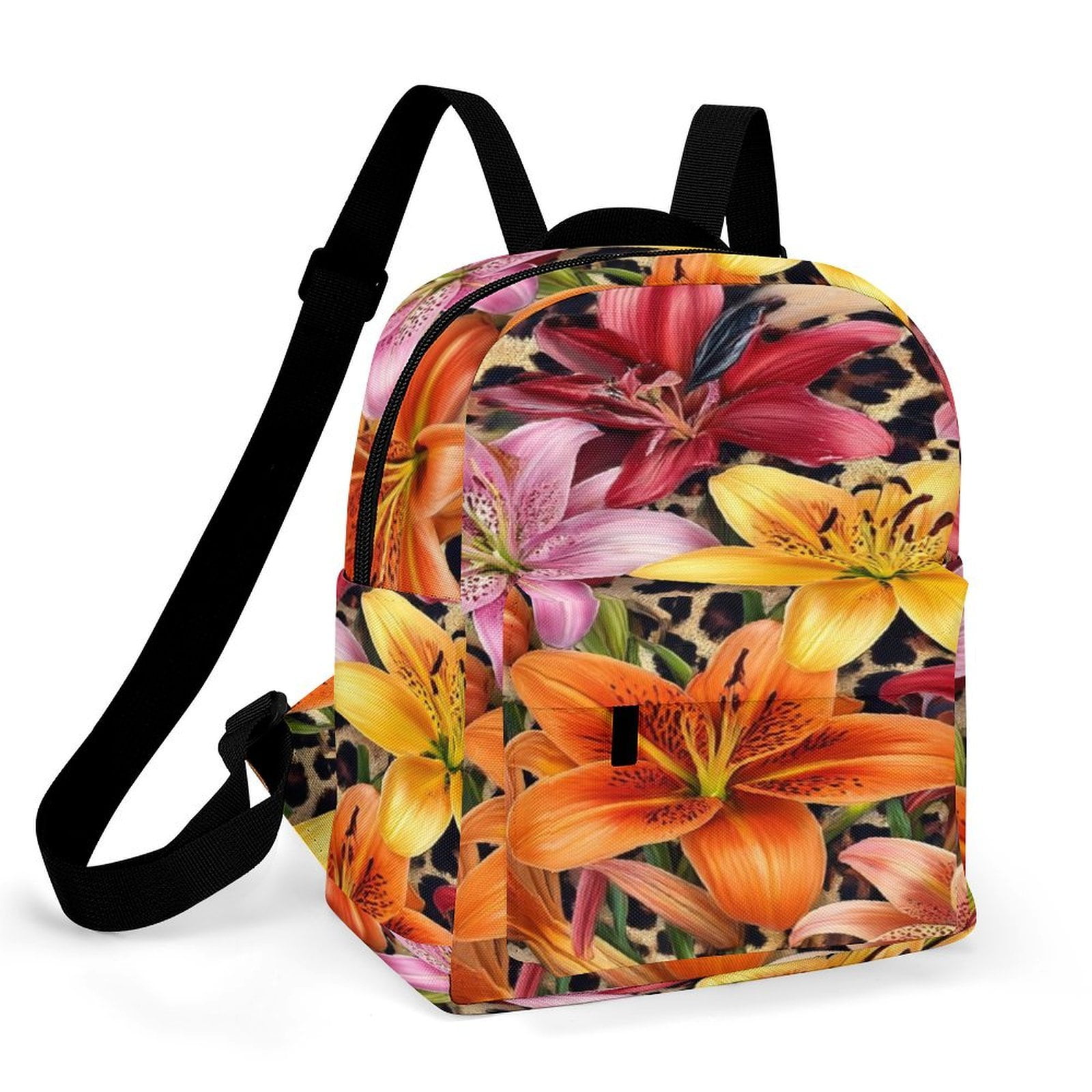Leopard Print Lilies Vibrant Bouquet Small Backpack Cute Mini Backpacks ...