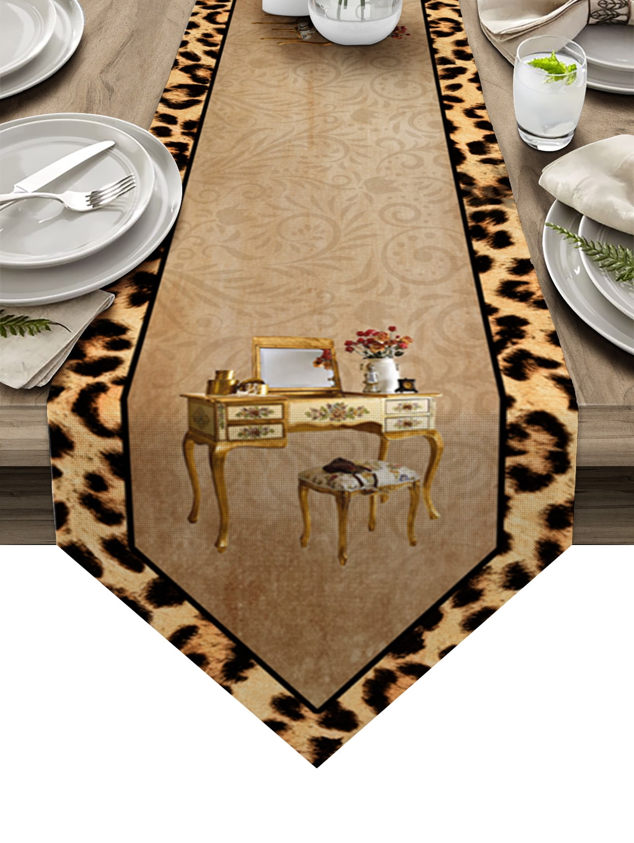 Leopard Print Linen Table Runner Rustic Wedding r Cake Table Runner ...