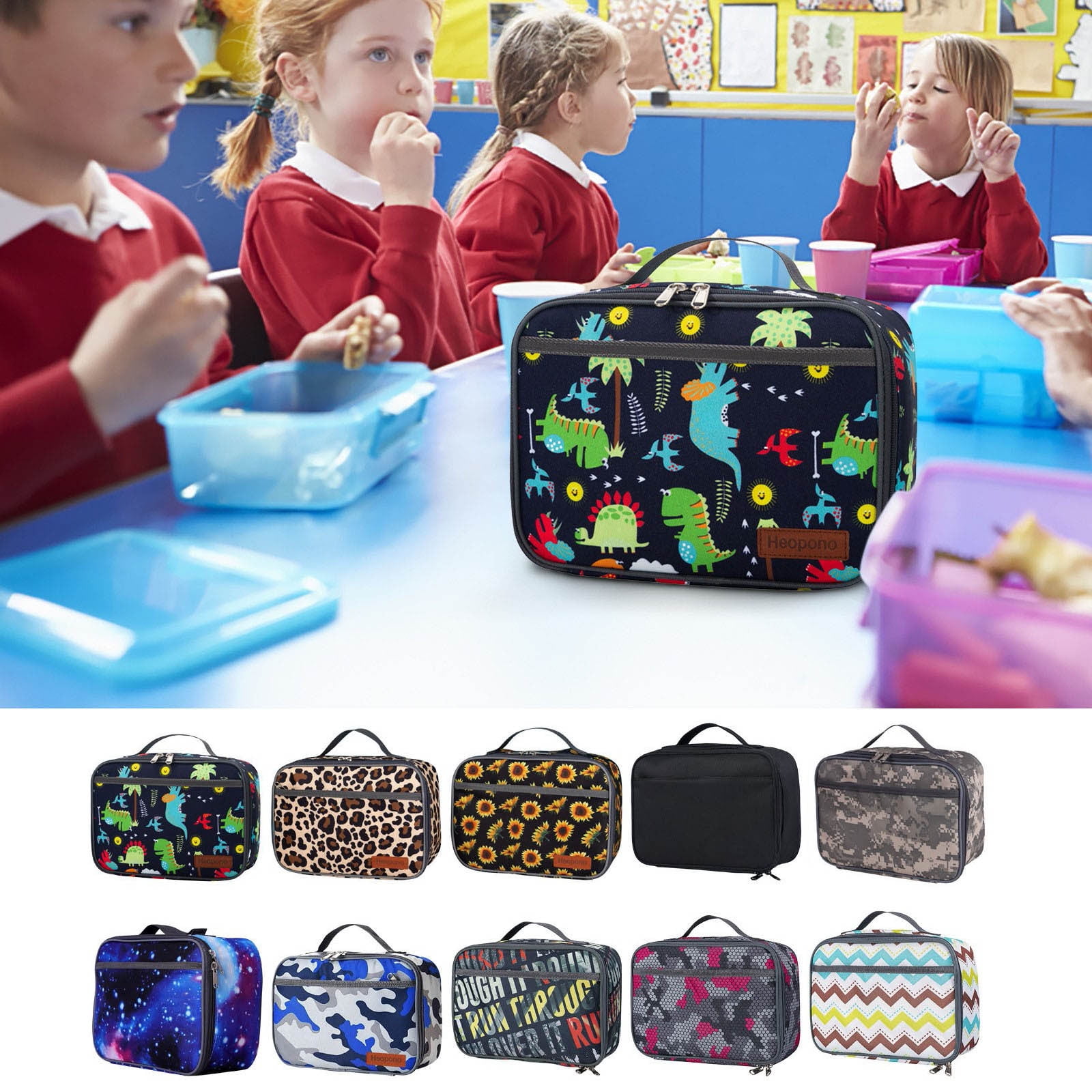 Leopard Print Lunch Bag Tote, Reusable Insulated Lunch Box with Front ...