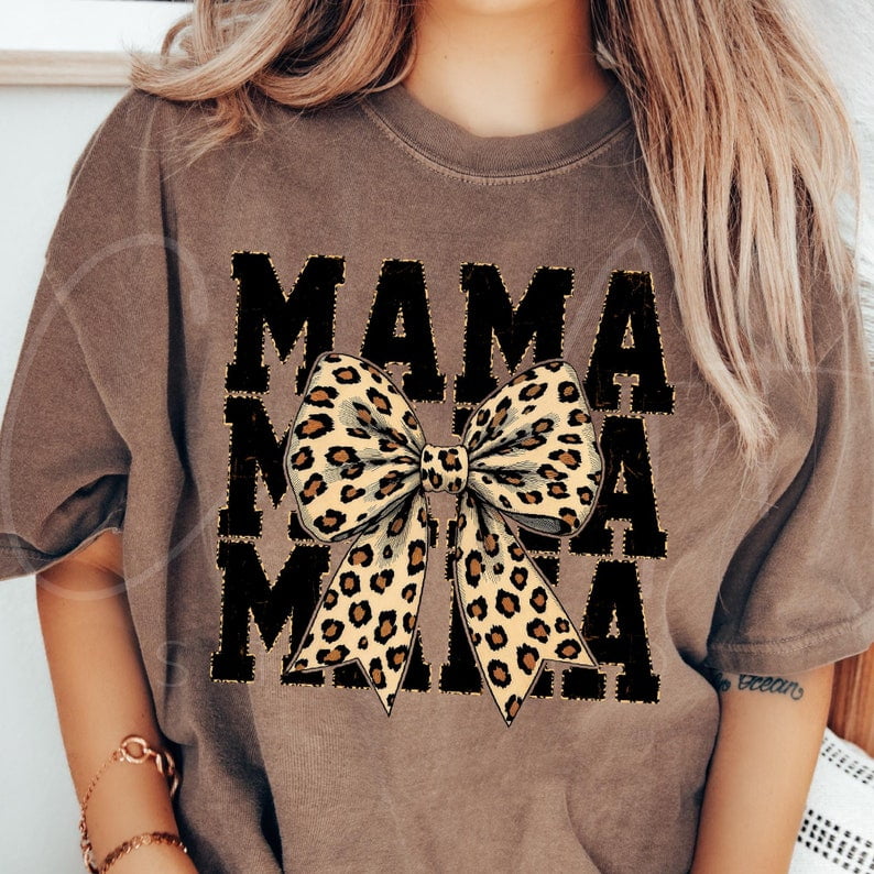 Leopard Print Mama T-Shirt, Cheetah Bow Mama Life Design, Trendy Wild ...