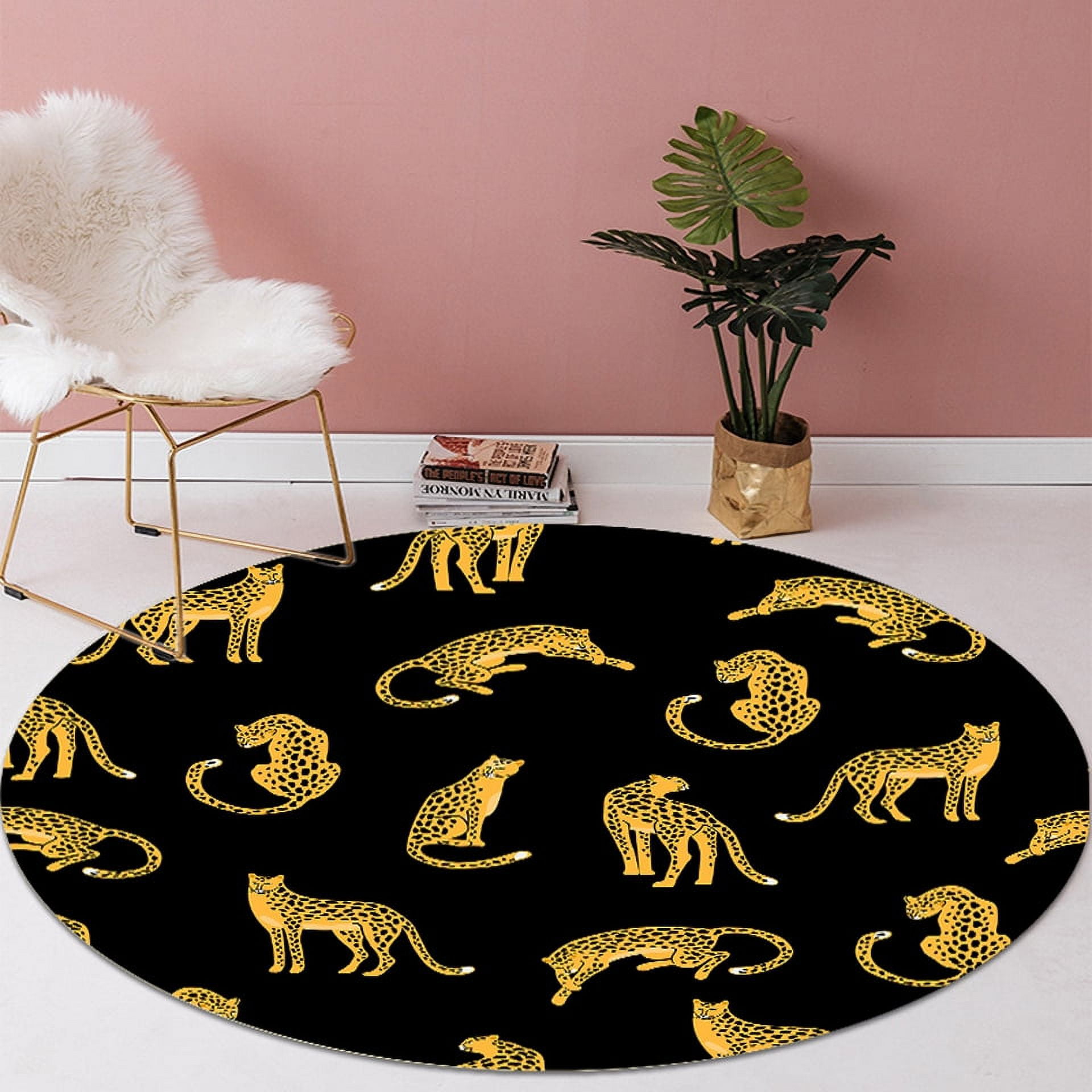 Leopard Print Mat Living Room Round Carpet Modern European Wild Yellow ...