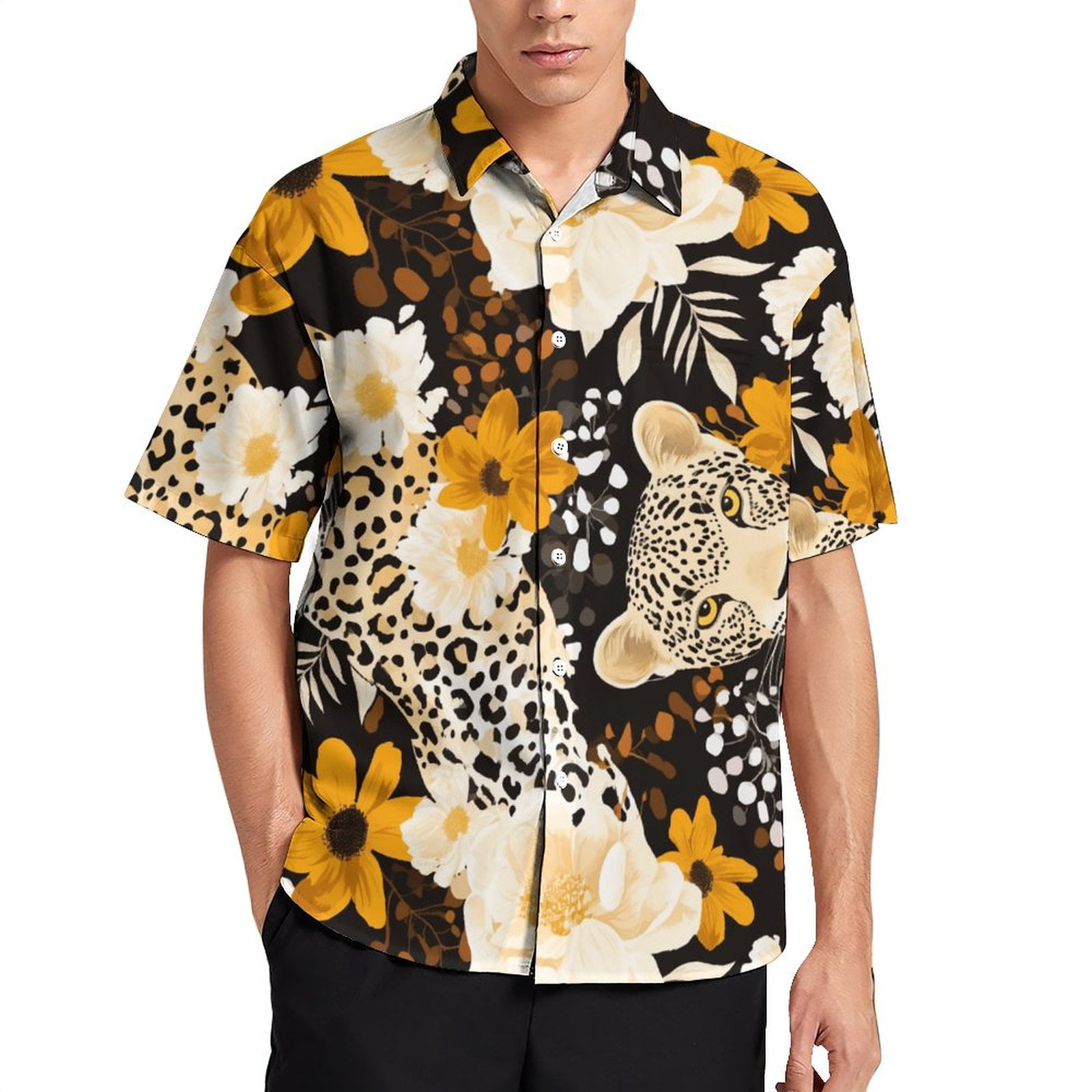 Leopard Print Men's Shirt Short Sleeves Printed Button Down Summer ...