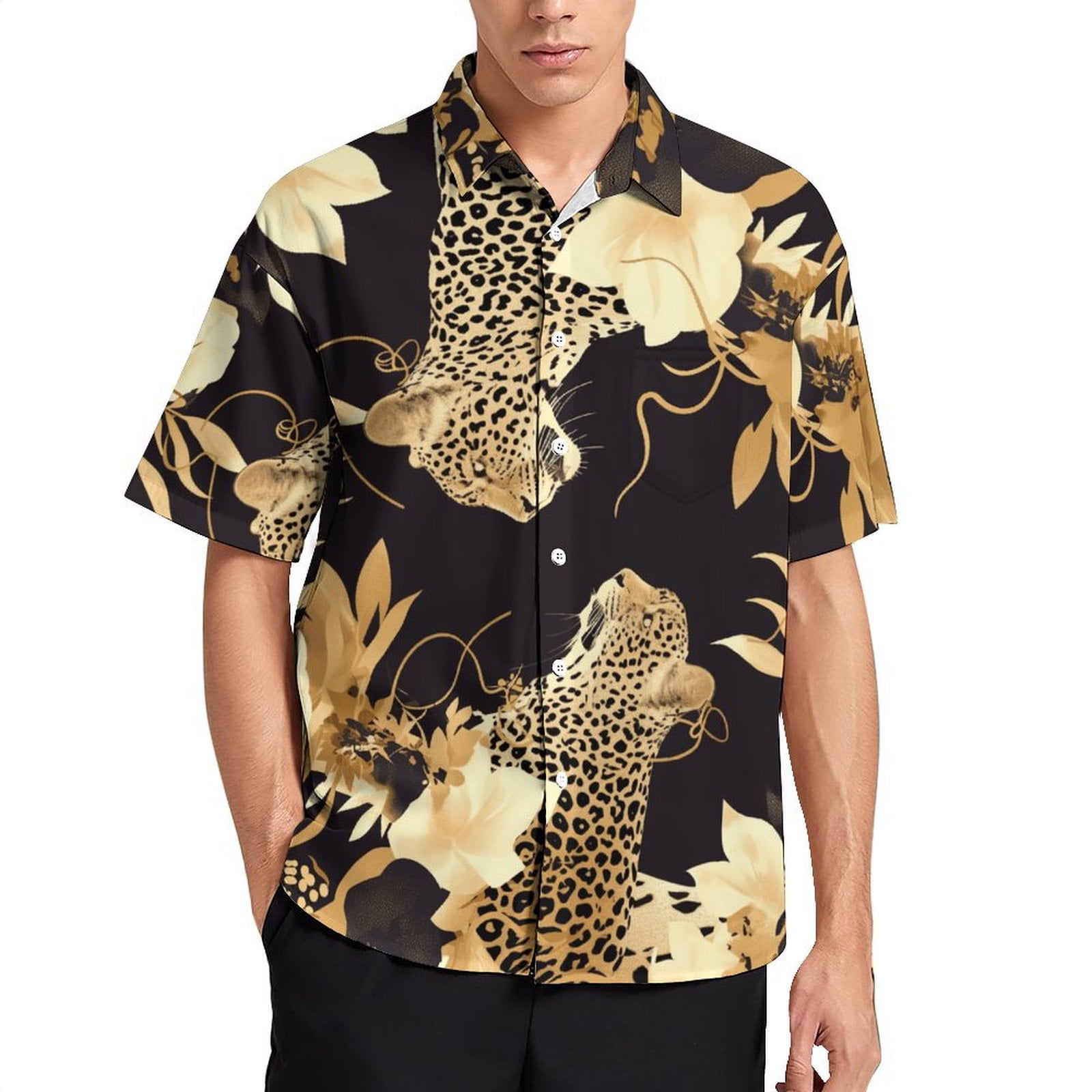 Leopard Print Men's Shirts Short Sleeve Casual Shirts Button Down Shirt ...