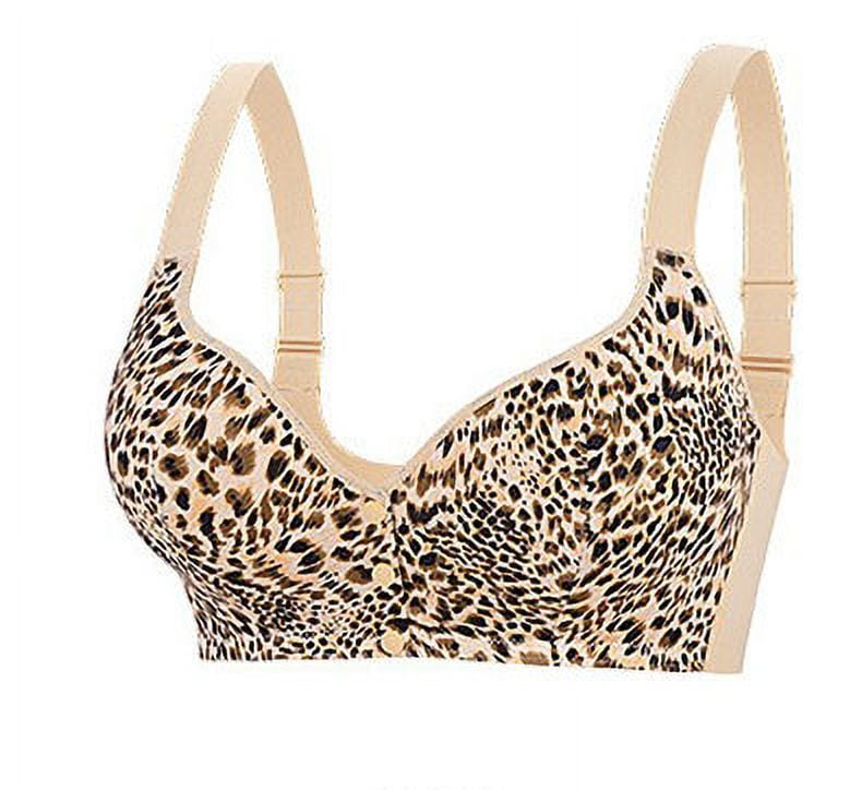 Leopard Print No Steel Underwire Bra Women's Comfortable Front Buckles ...