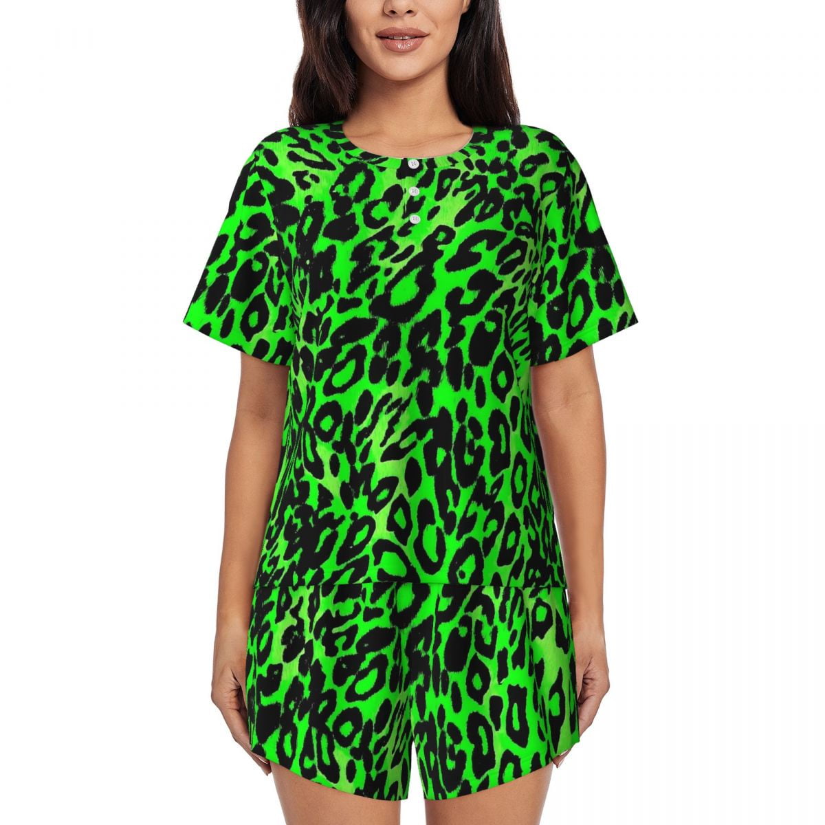 Leopard Print Pajamas Retro Animal Short Sleeve Kawaii Pajama Sets 2 ...
