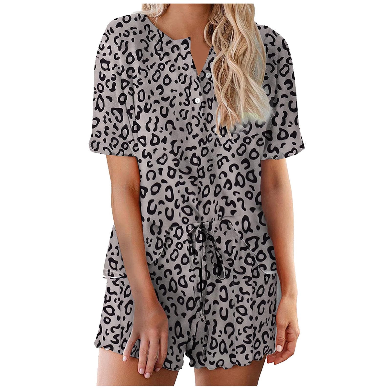 Leopard Print Pajamas Set for Women Soft Comfy Lounge Tops And Shorts 2 ...
