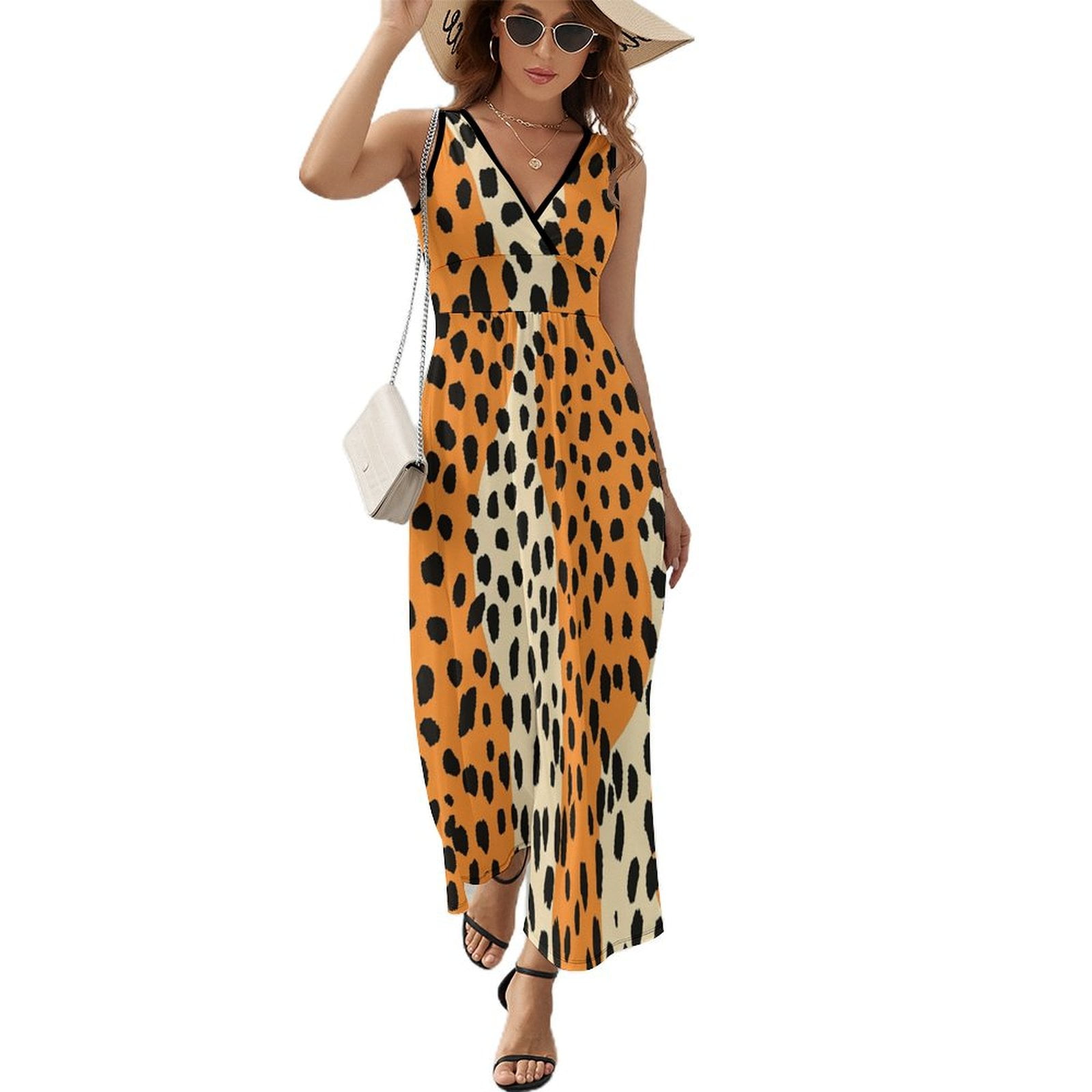 Leopard Print Pattern Art Sleeveless Dress Women's Summer Suit Dresses ...