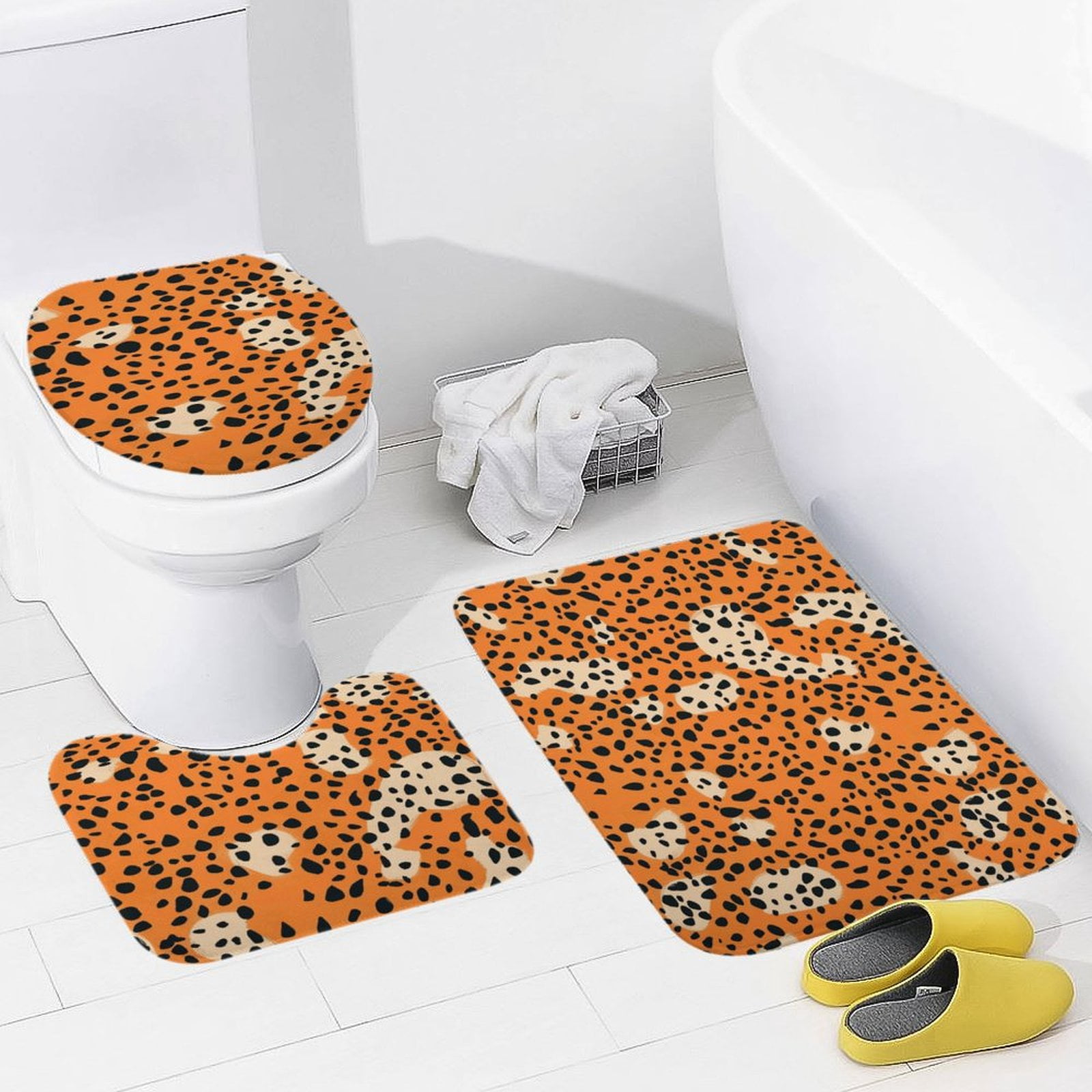 Leopard Print Pattern Bathroom Mats Set 3-piece Bath Mats , Floor Rug ...