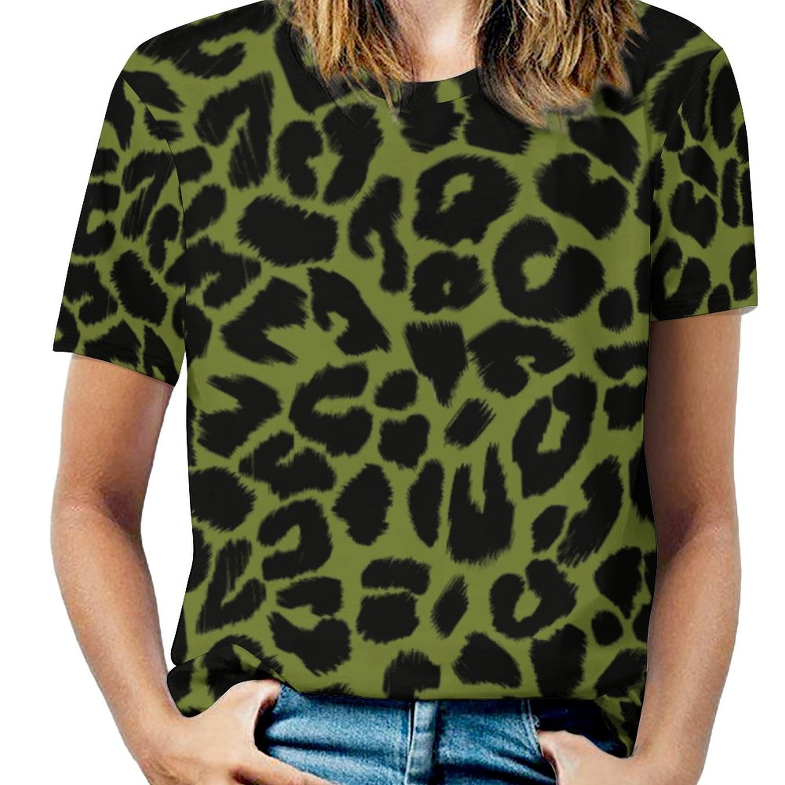Leopard Print Pattern In Green And Black New Fashion Zip Off Shoulder ...