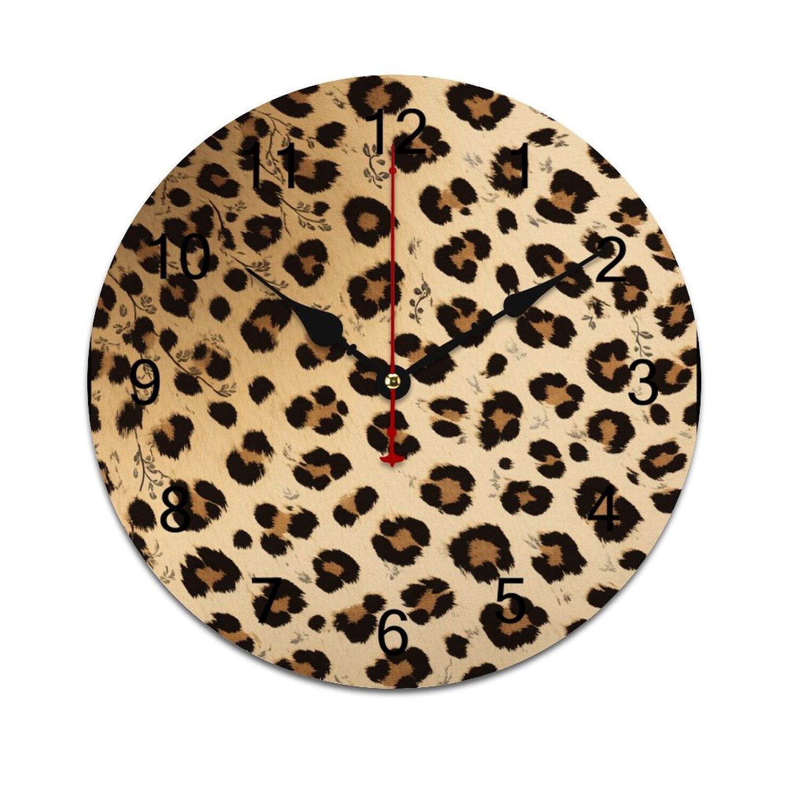 Leopard Print Pattern Printed Silent Wall Clock Round Kitchen Clock ...