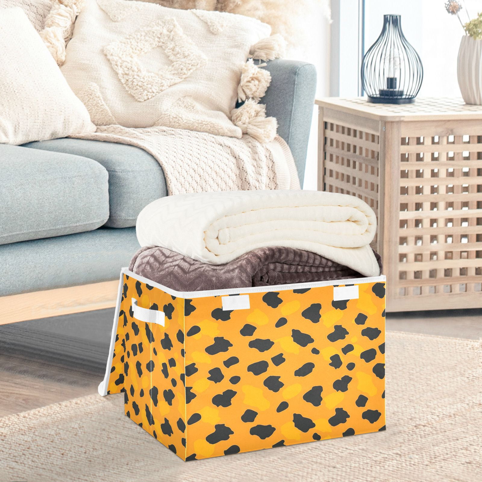 Leopard Print Pattern Storage Basket Foldable Laundry Basket Shelf Kids ...