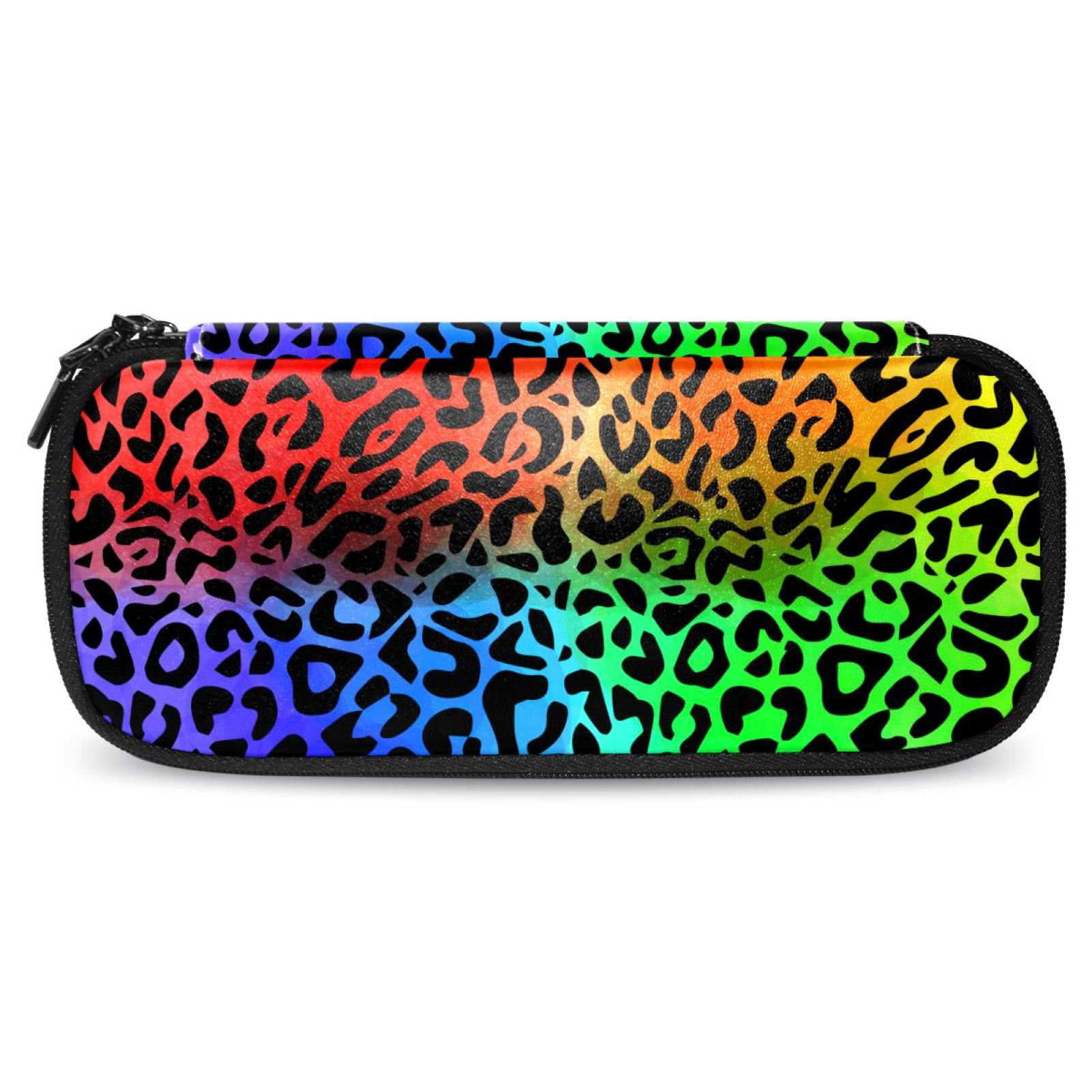 Leopard Print Pattern Stylish Leather Toiletry Bag Durable Travel