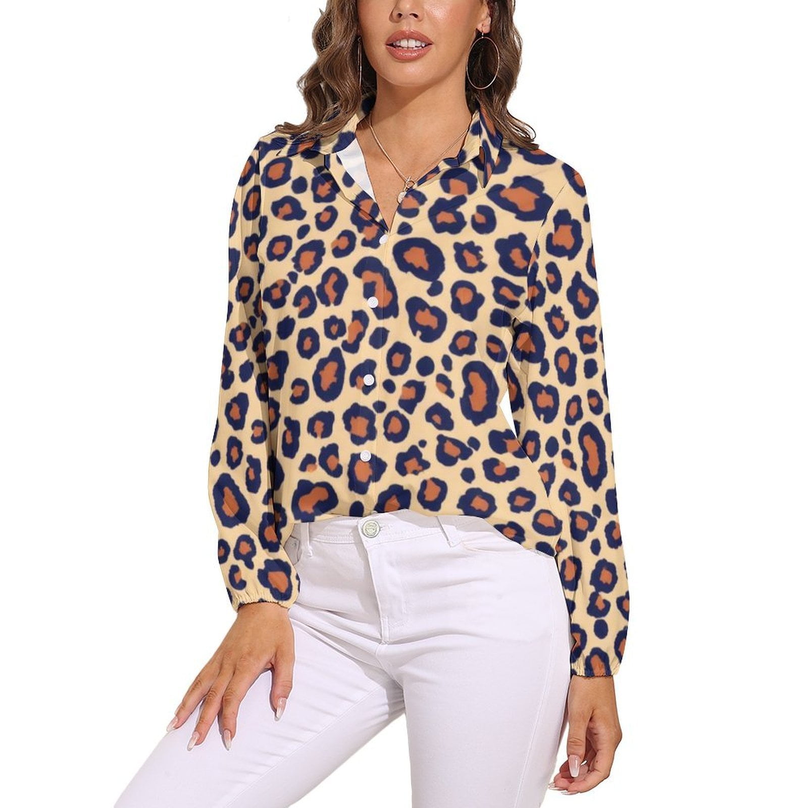 Leopard Print Pattern Vntage Casual Long Sleeve Shirt Blouse Woman Streetwear Summer Sun Beach ...