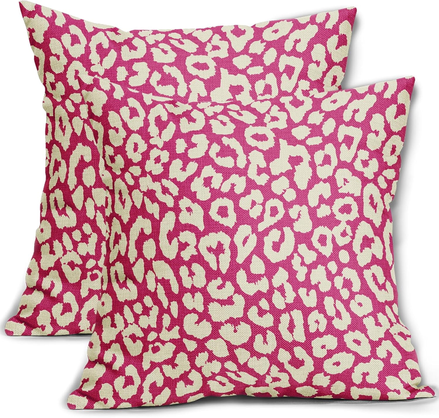 Leopard Print Pillow Covers 16x16 Set of 2 Hot Pink Beige Cheetah ...