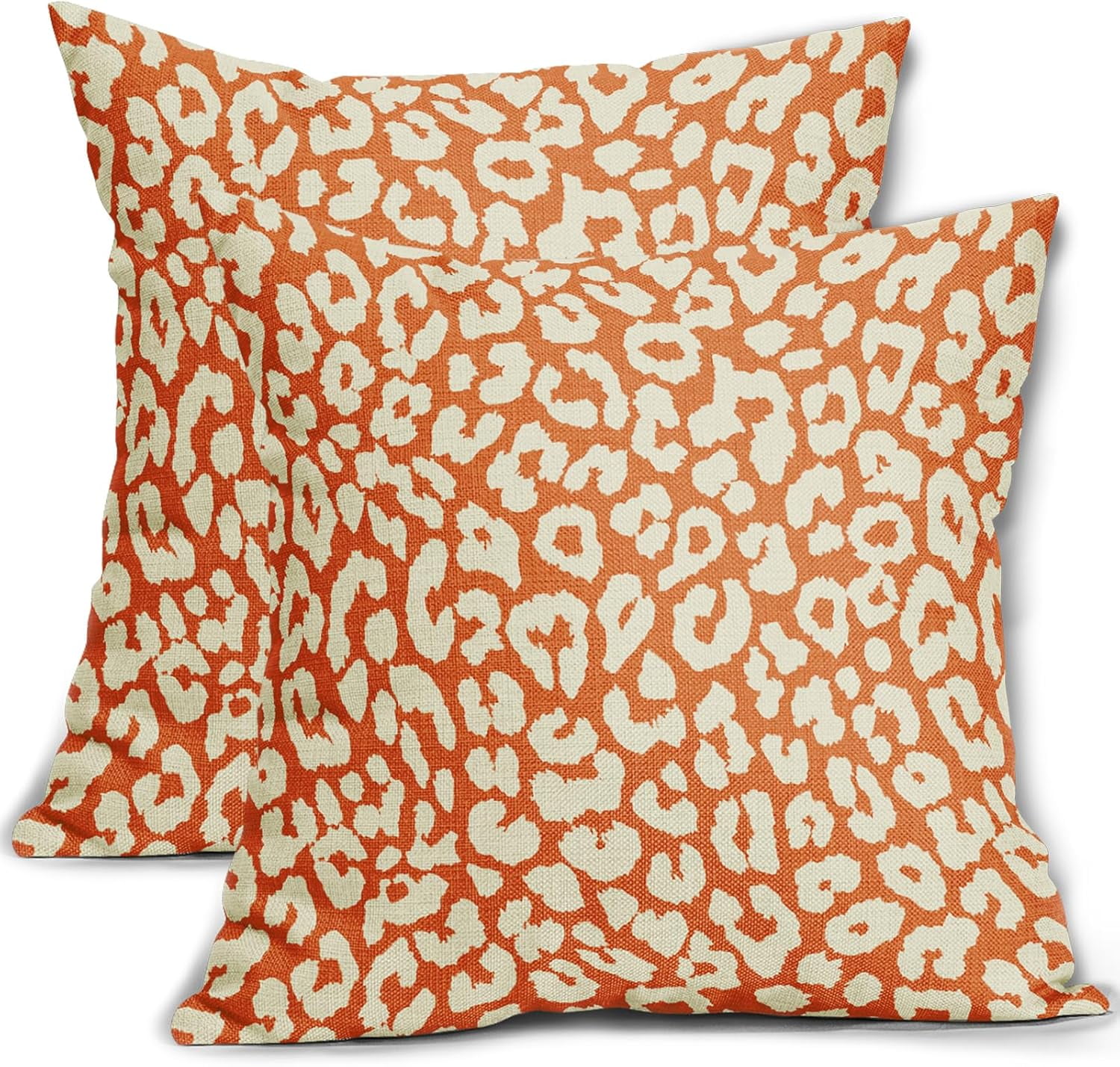 Leopard Print Pillow Covers 18x18 Set of 2 Fall Orange Beige Cheetah ...