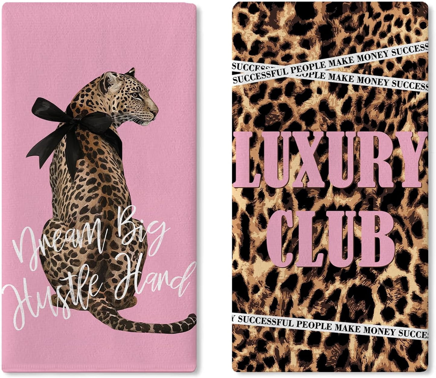 Leopard Print Pink Kitchen Dish Towels Set of 2, Inspirational Cheetah ...