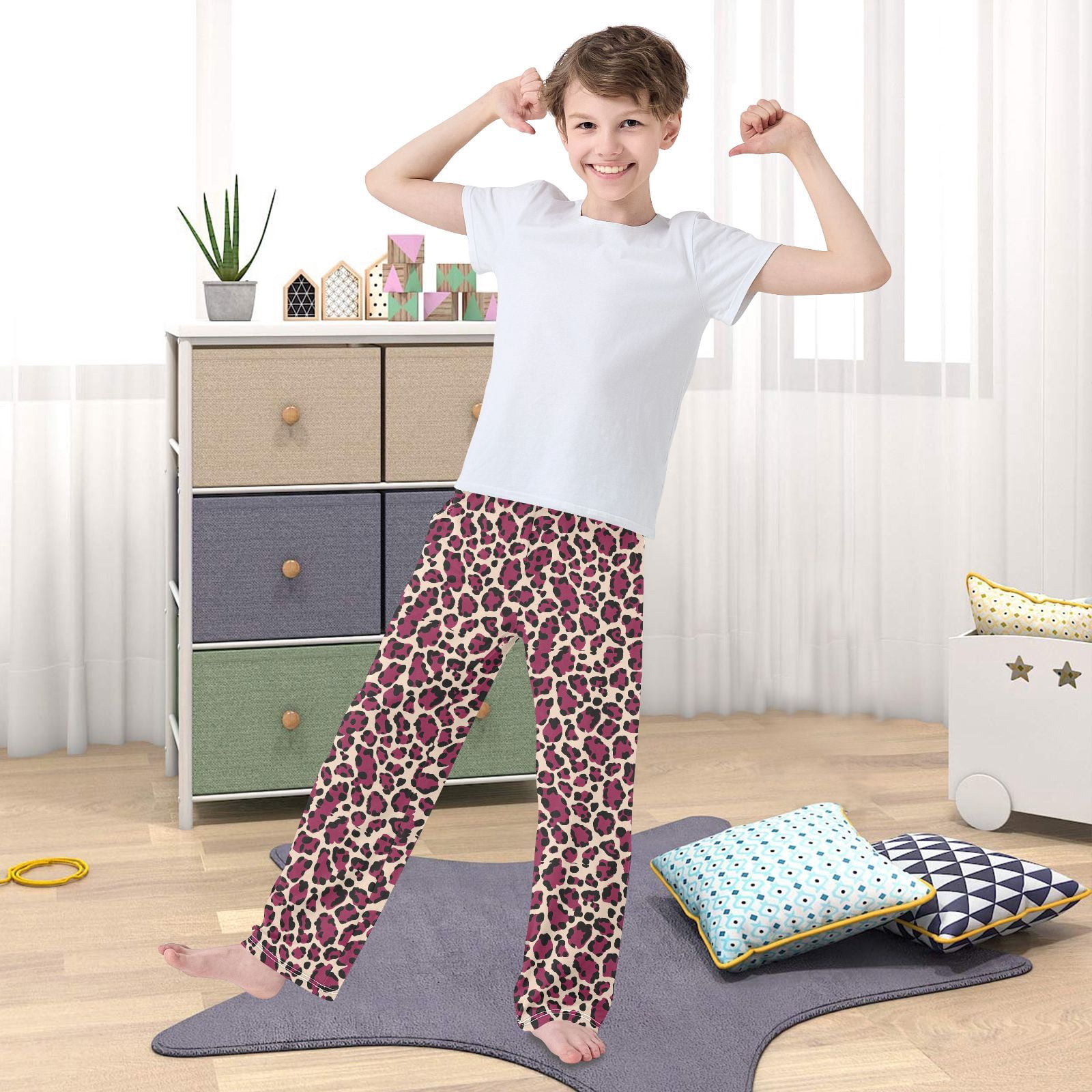 Leopard Print Pink Pajama Pants for Kids Boys Soft PJs Sleep Pant ...
