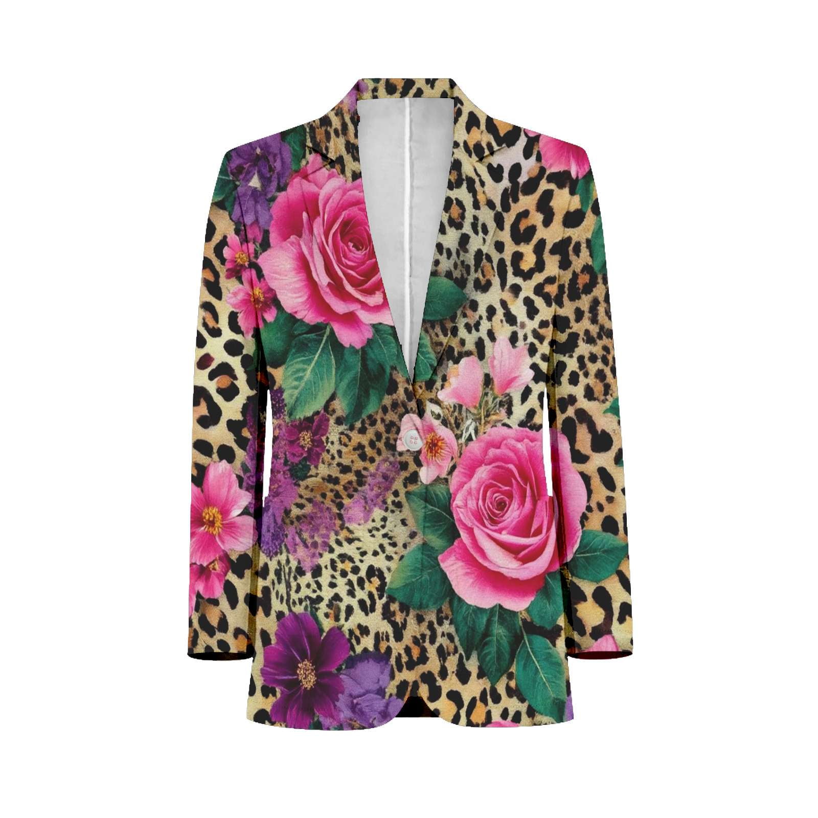 Leopard Print Pink Roses Floral Mens Suits Shawl Collar Slim Fit Suit ...