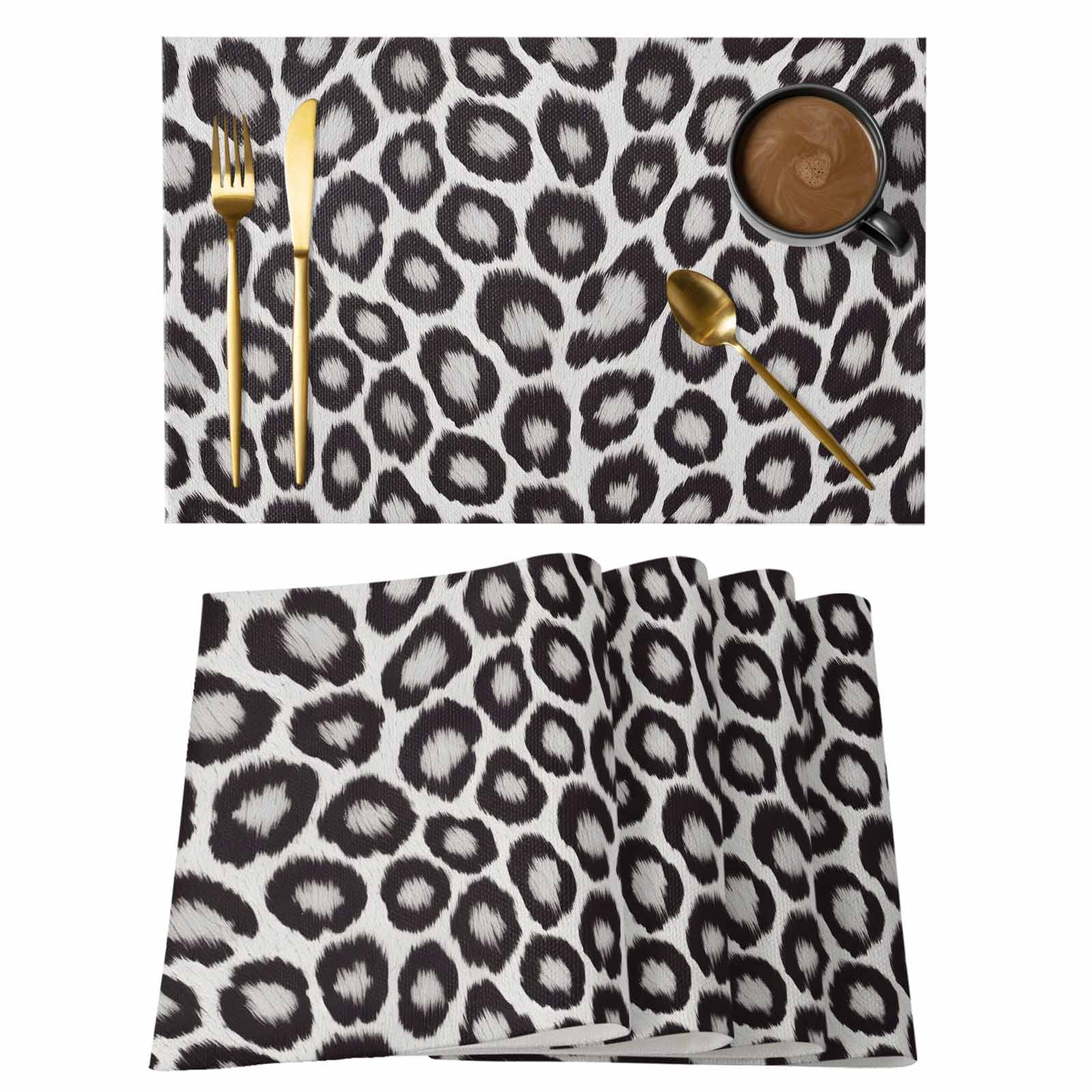 Leopard Print Placemats Set of 8, Black Gray Animal Texture Non-Slip ...