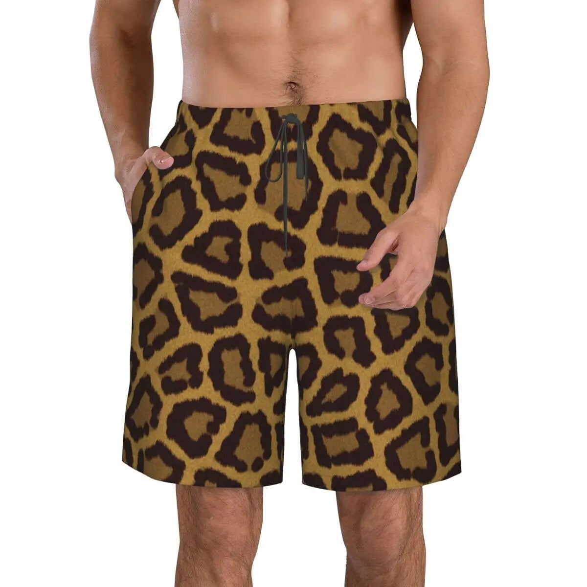 Leopard Print Quick Dry Swimming Shorts For Men Swimwear Swimsuit Swim ...