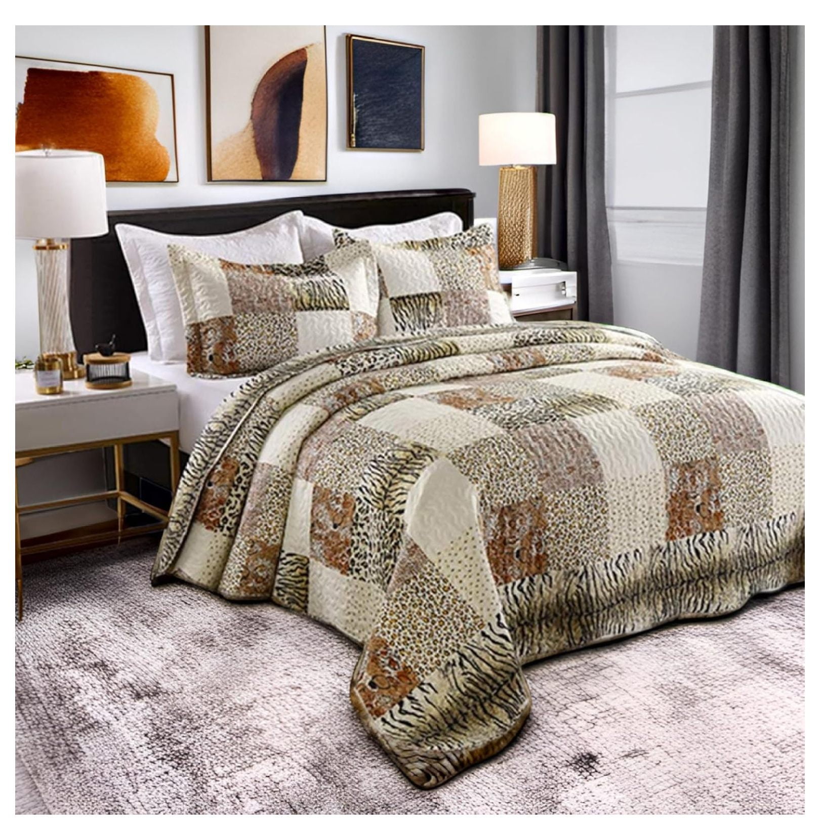 Leopard Print Quilt Set 3 Piece - Animal Print Bedspread Cheetah ...