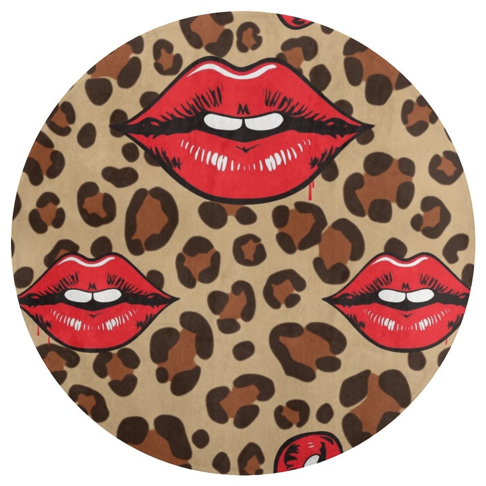Leopard Print Red Lips Round Carpet Circle Rug Outdoor Patio Area Rug ...