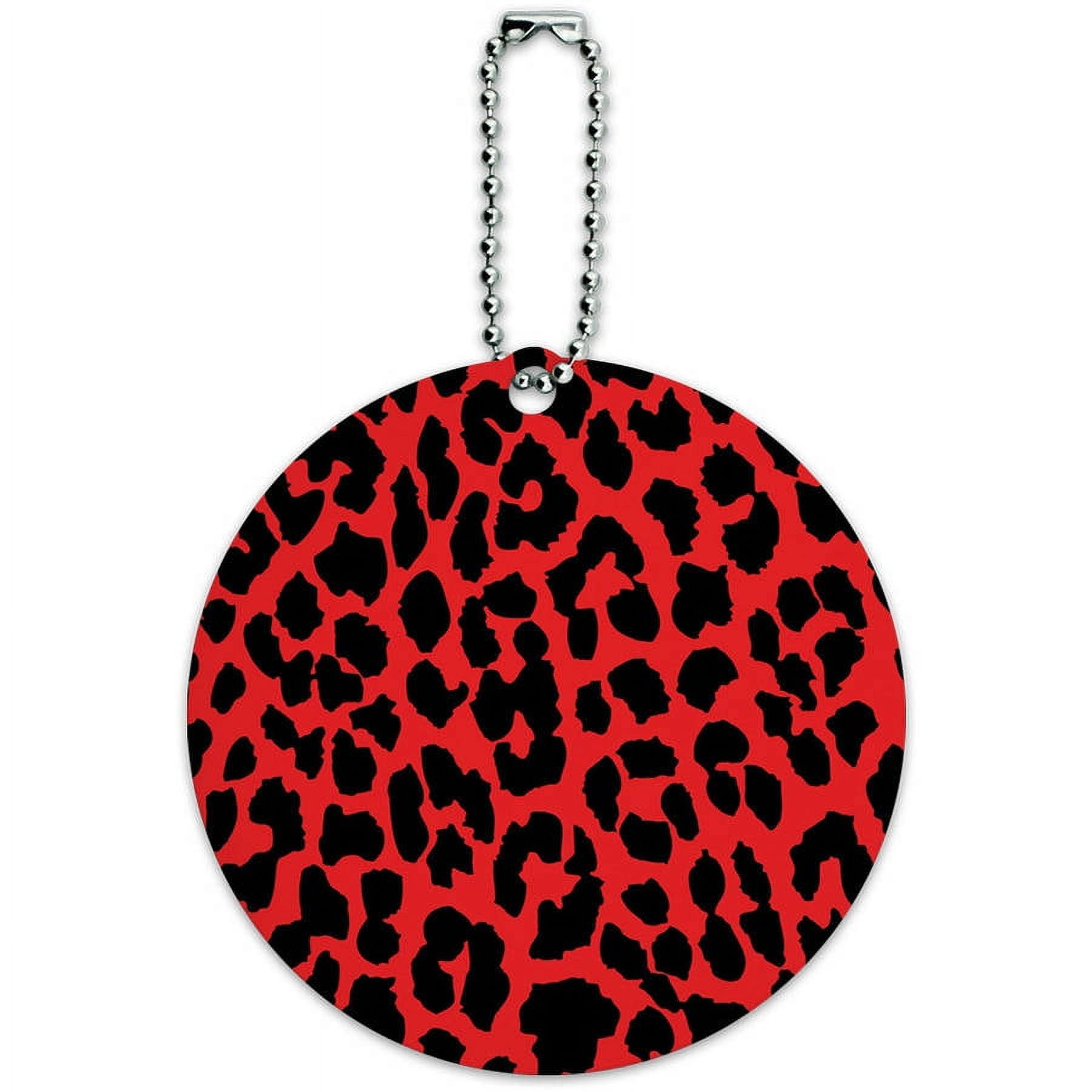 Leopard Print Red and Black Round Luggage ID Tag Card for Suitcase or ...