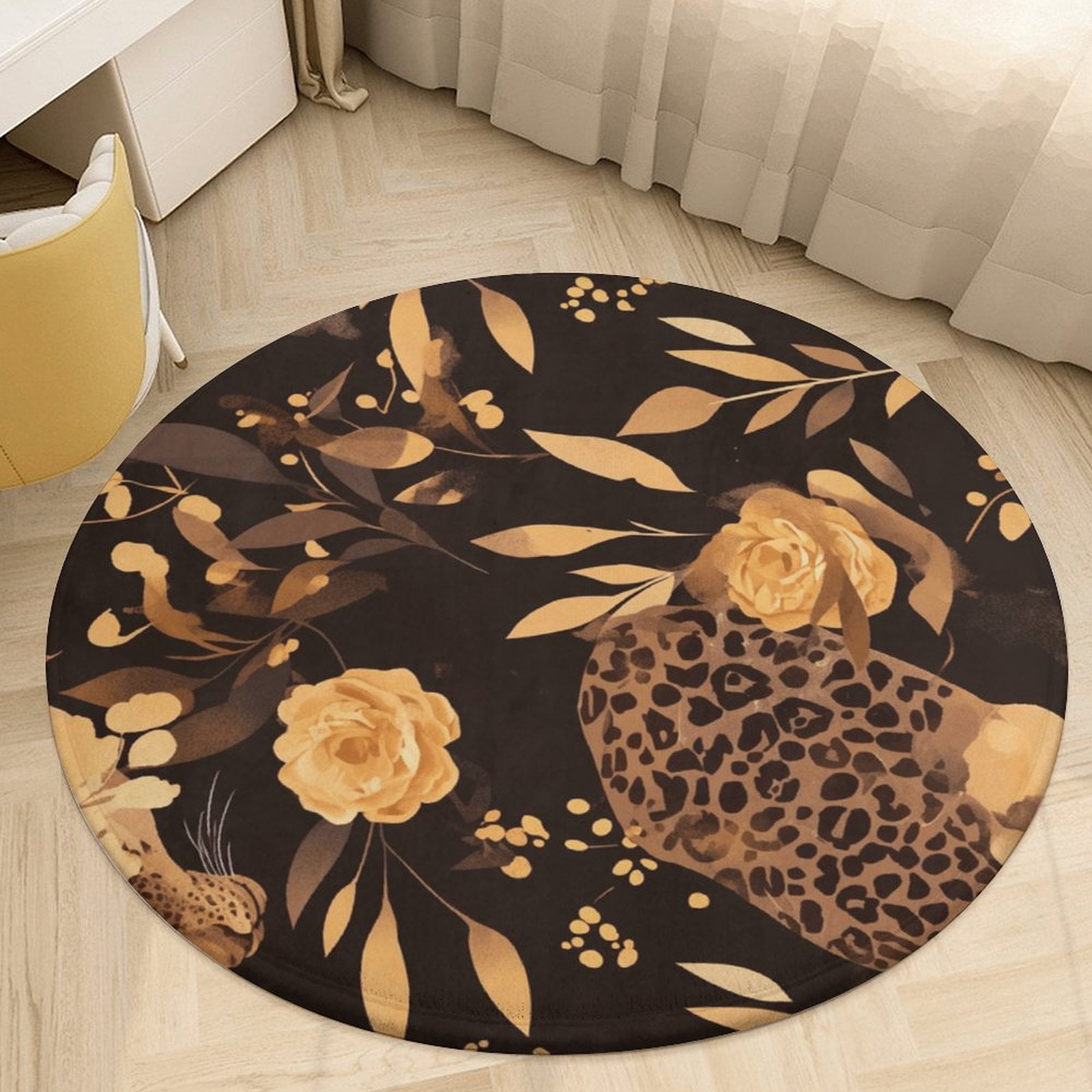 Leopard Print Round Rugs -Washable Non-Slip Small Round Area Rug Throw ...