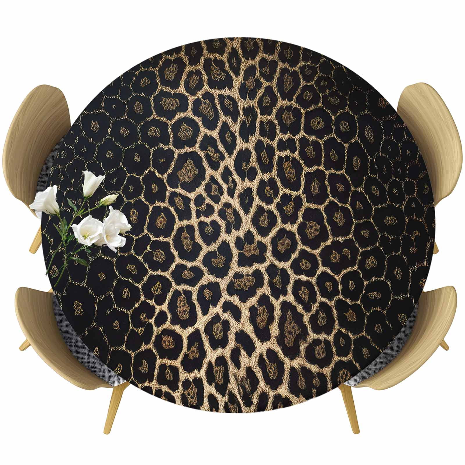 Leopard Print Round Tablecloth, Fitted Table Cover with Elastic for 45 ...