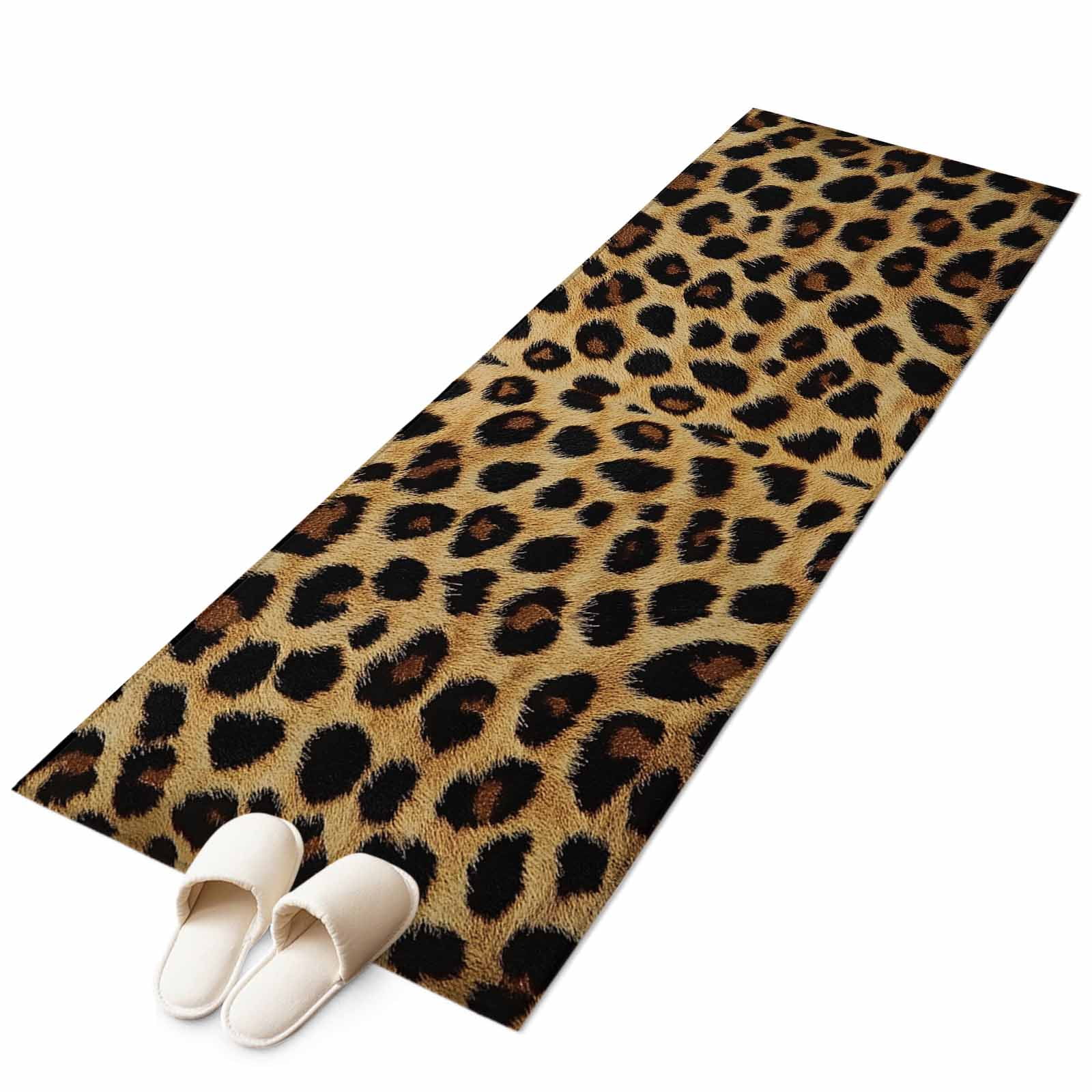 Leopard Print Runner Rug 2x6 FT, Non Slip Hallway Carpet, Brown Yellow ...