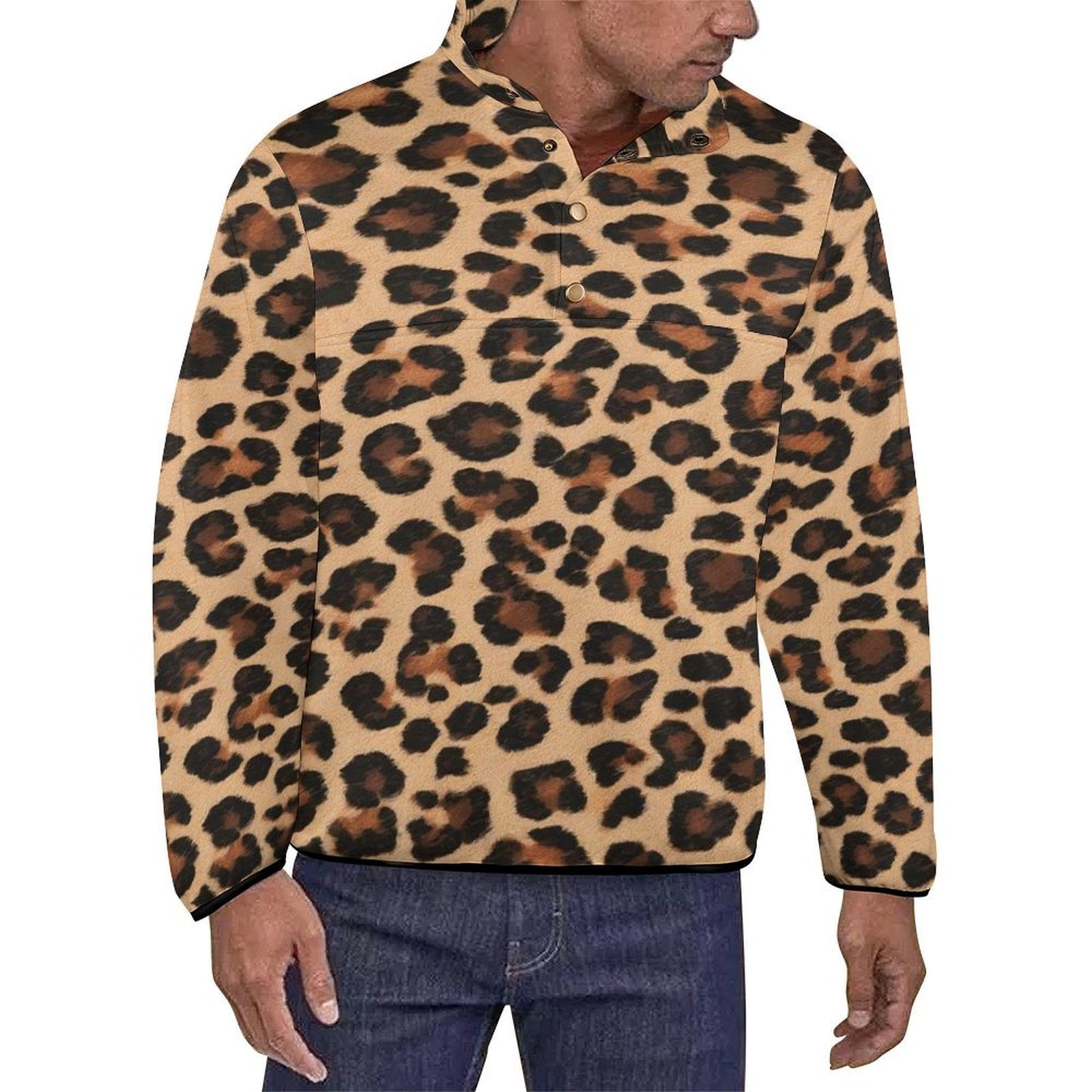 Leopard Print Seamless Background Texture Men's Stand Collar Sweater ...