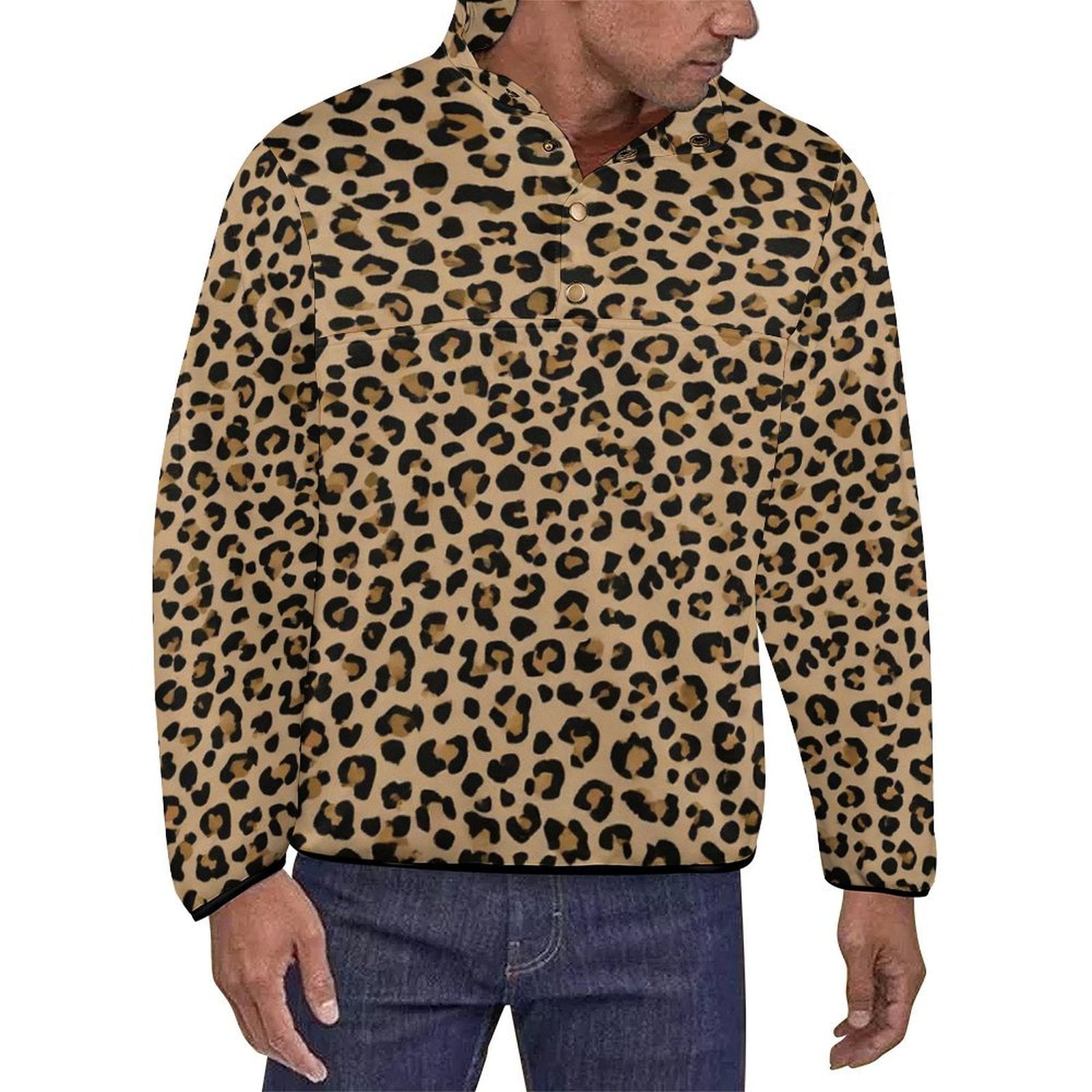Leopard Print Seamless Pattern Background Men's Stand Collar Sweater ...