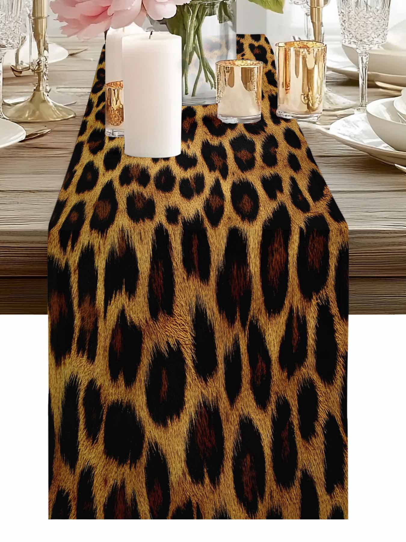 Leopard Print Sexy Wild Table Runner-36 Inch Long Vintage Brown Table ...