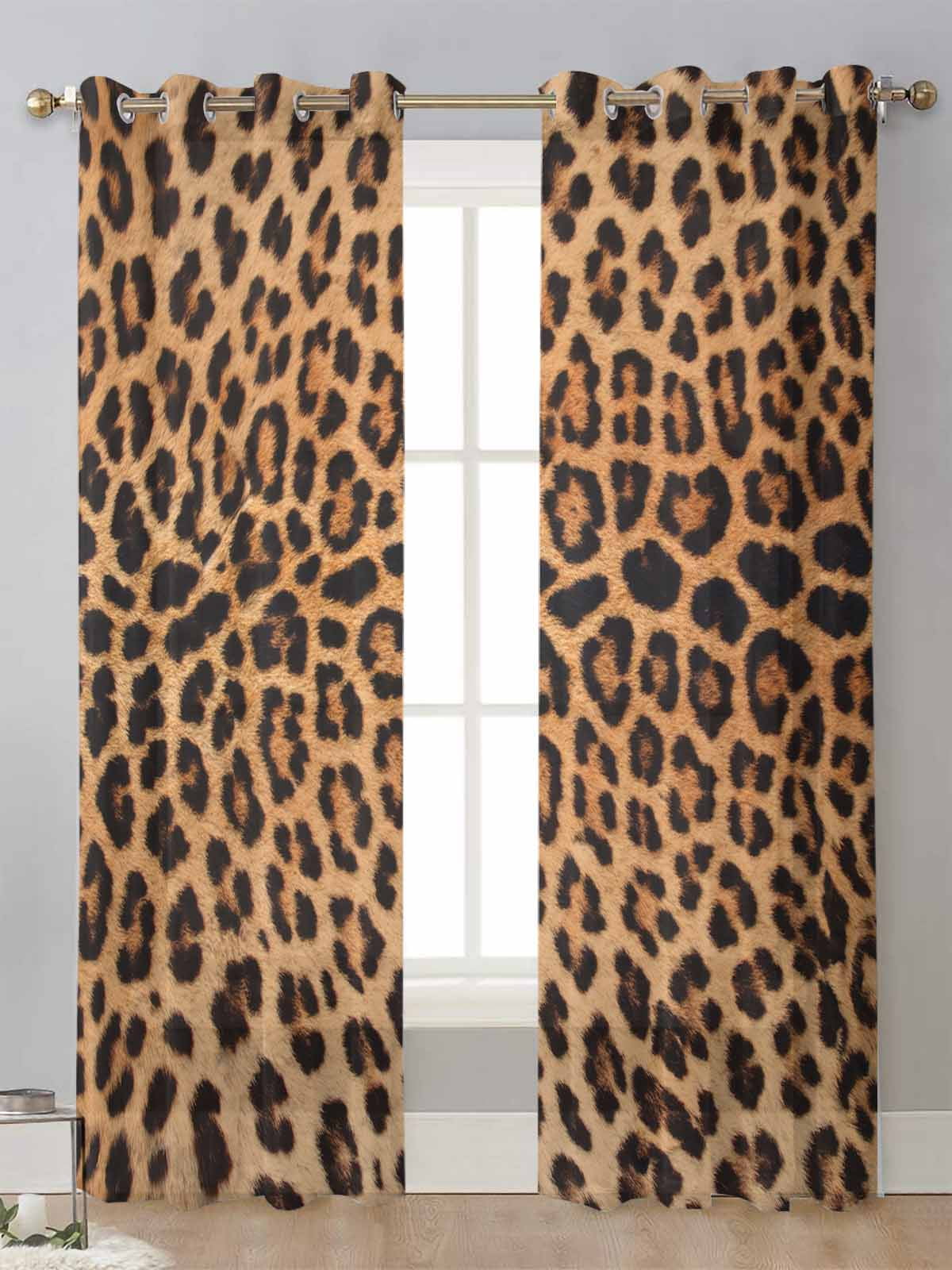 Leopard Print Sheer Curtains For Living Room Window Screening ...