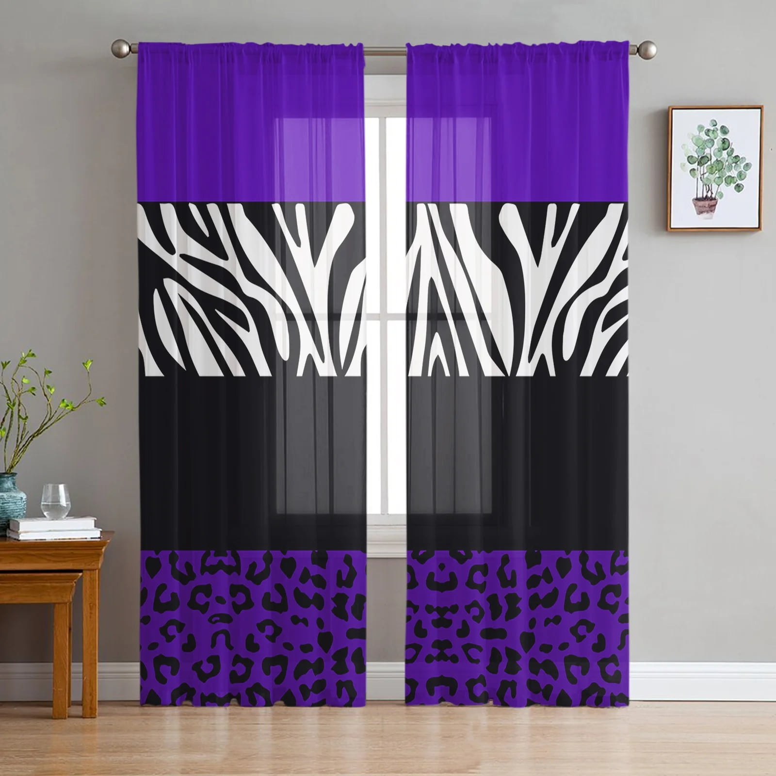 Leopard Print Sheer Curtains for Living Room Bedroom Kitchen Tulle for ...