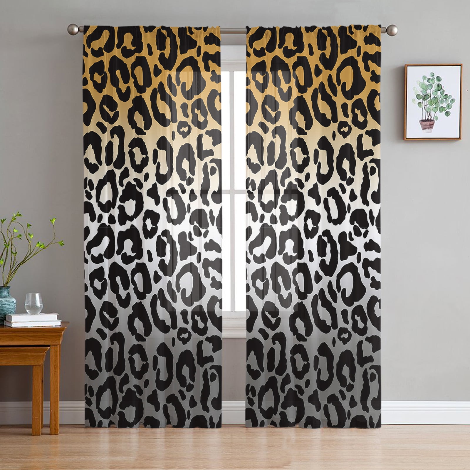 Leopard Print Sheer Curtains for Living Room Bedroom Kitchen Tulle for ...