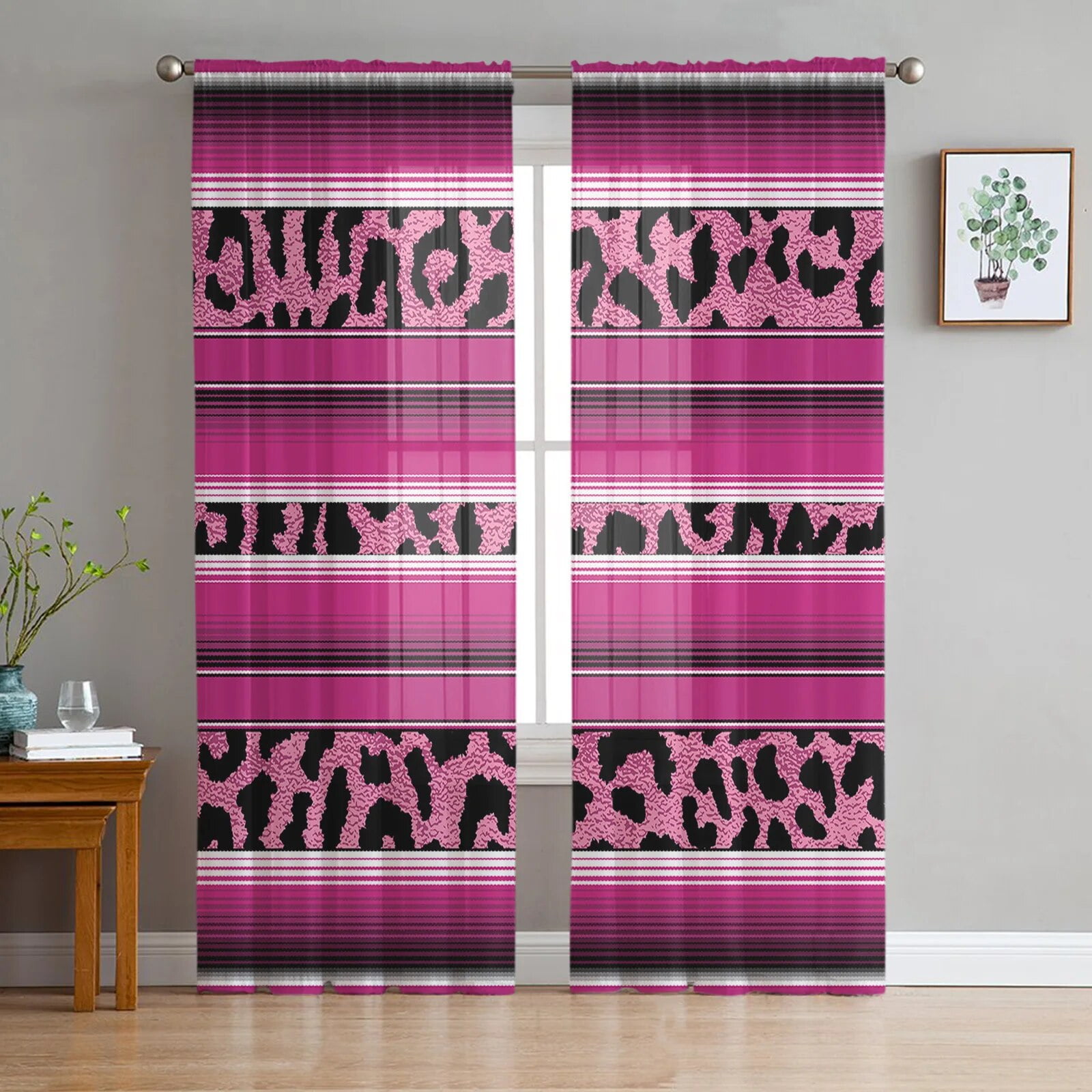 Leopard Print Sheer Window Panel Curtains Room for Living Room Bedroom ...