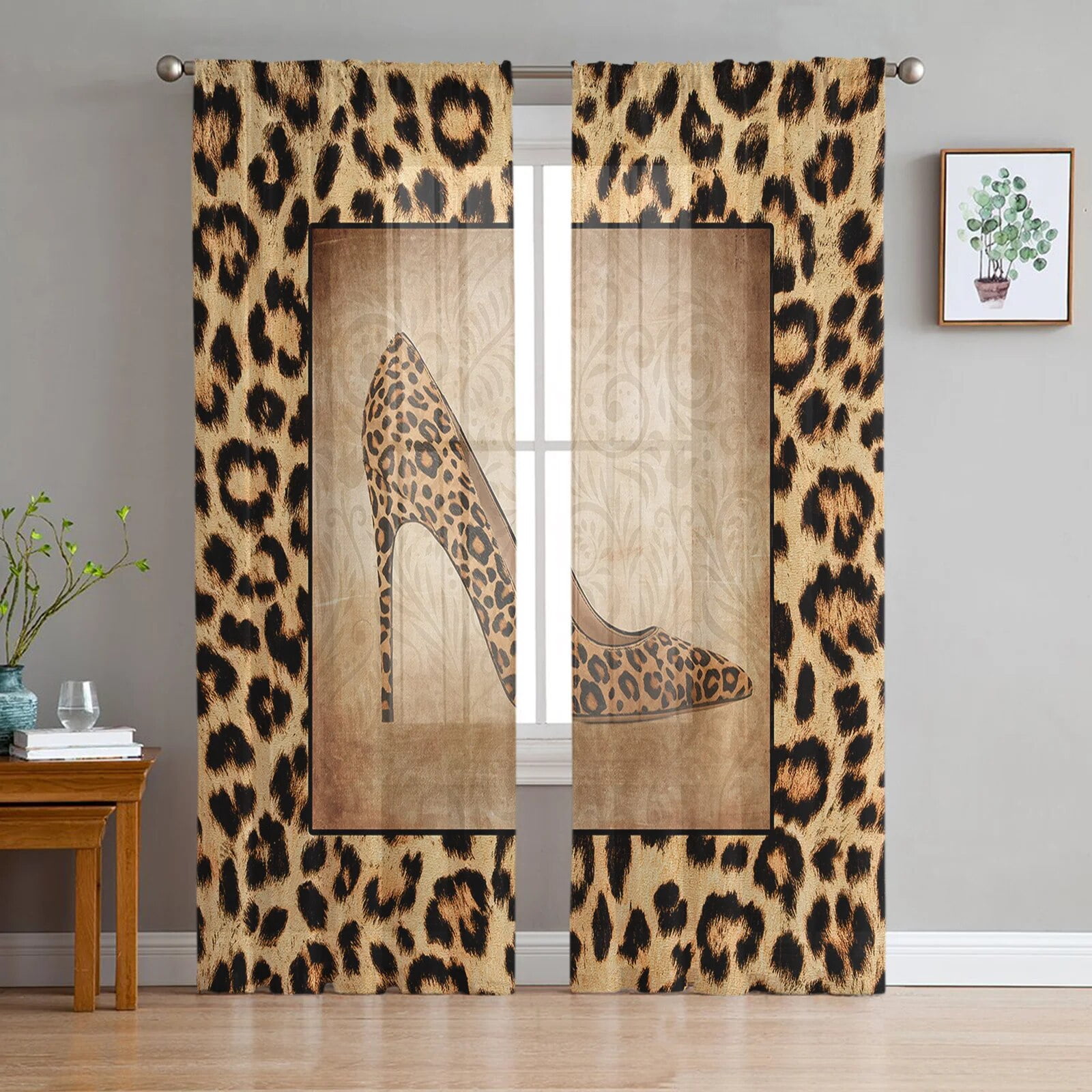 Leopard Print Sheer Window Panel Curtains Room for Living Room Bedroom ...