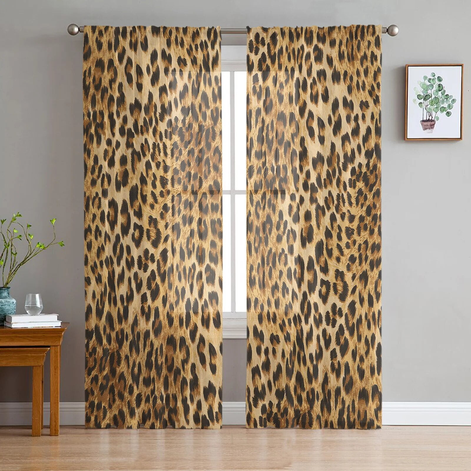 Leopard Print Sheer Window Panel Curtains Room for Living Room Bedroom ...